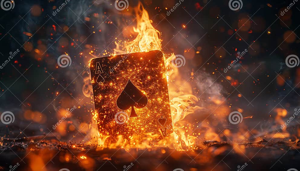 A Card with a Spade on it is Lit on Fire by AI Generated Image Stock ...