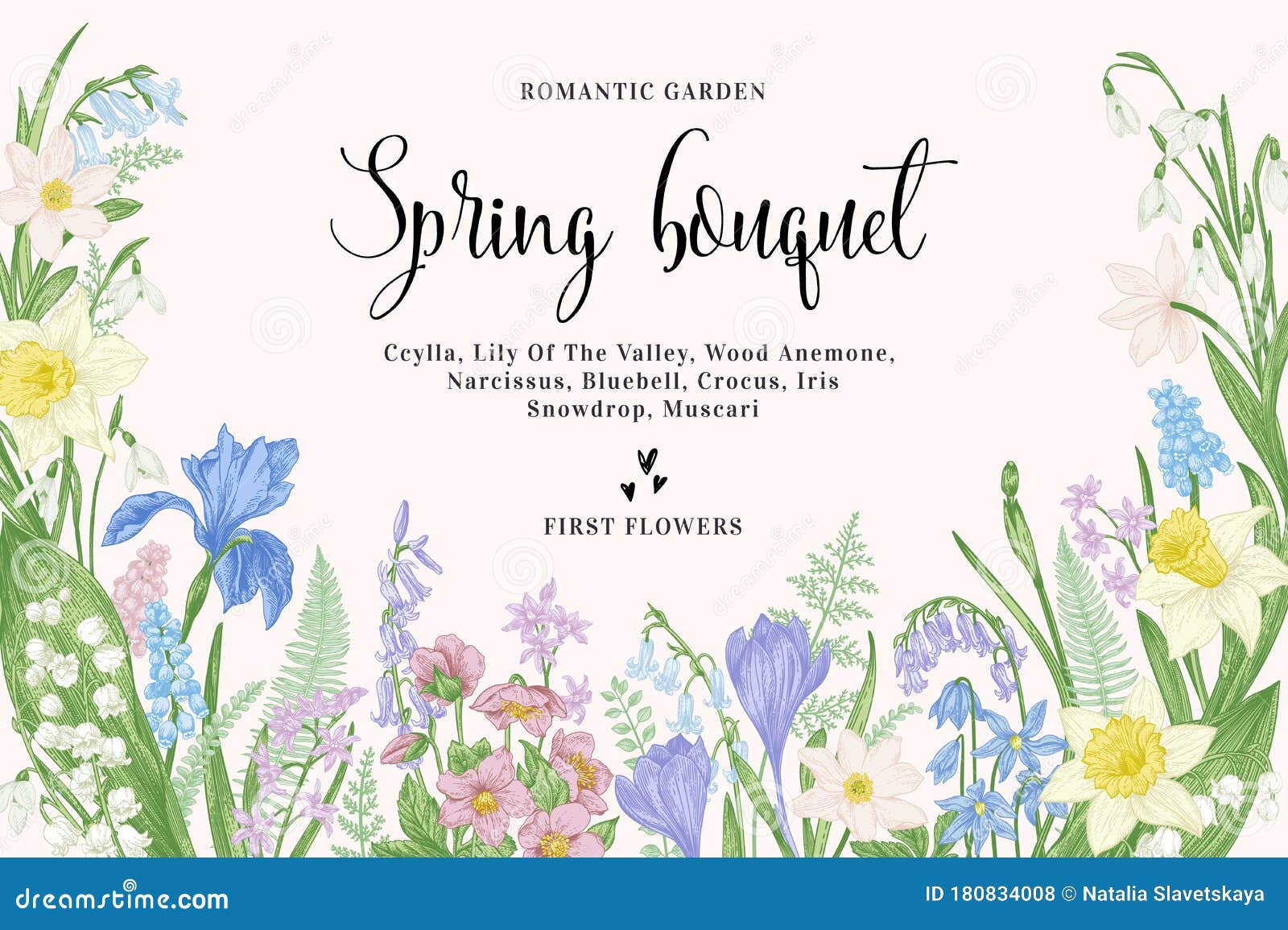 Card with spring flowers stock vector. Illustration of botanic - 180834008