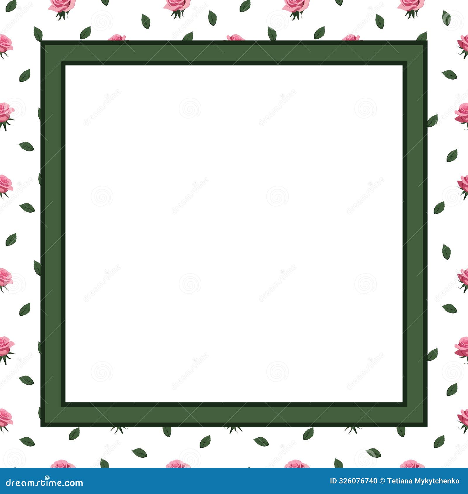 Square Frame on a Background of Pink Roses and Green Leaves. Stock ...