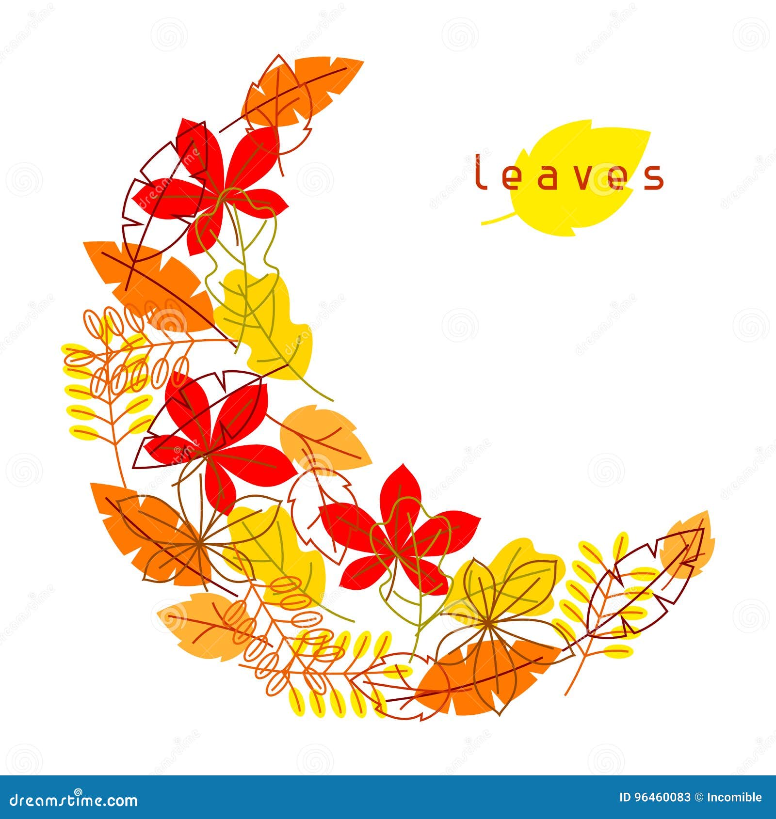 Card with Stylized Autumn Foliage. Falling Leaves in Simple Style Stock ...