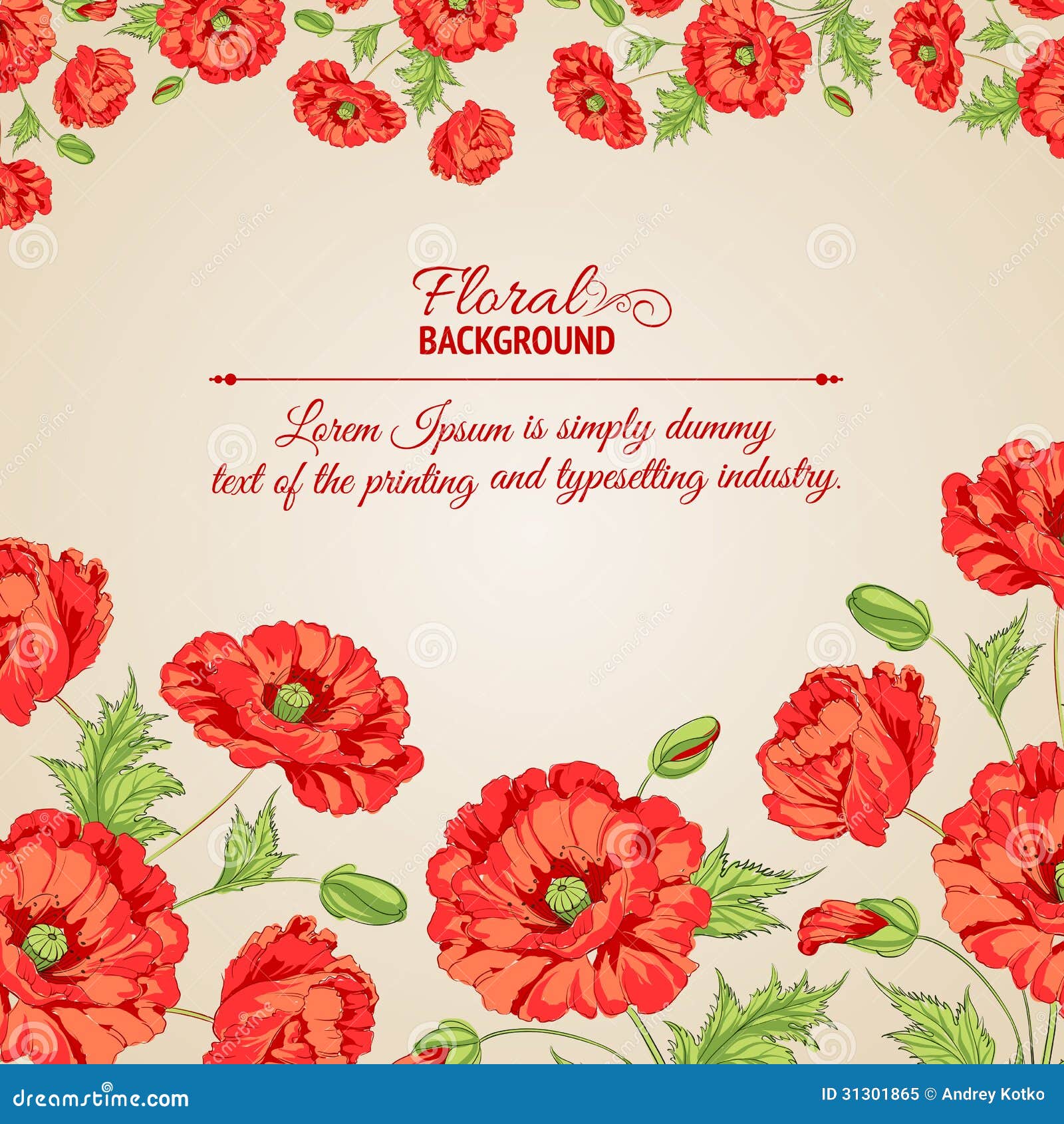 Card with Stylized Poppy Flowers. Stock Vector - Illustration of plant ...