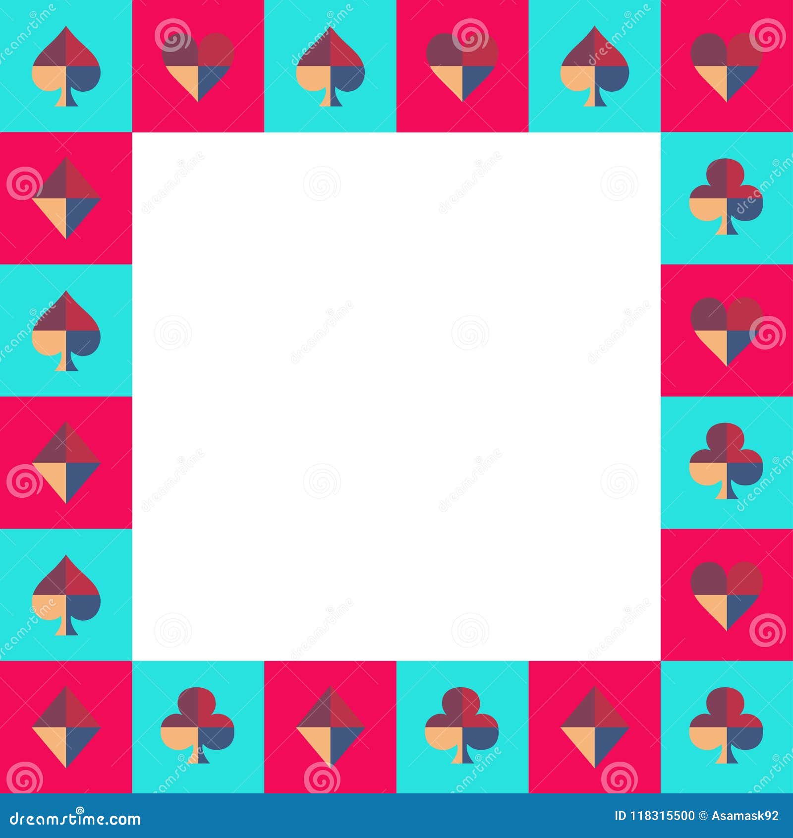 Card Suit Chess Board Blue Sky and Pink Border. Vector Illustration ...