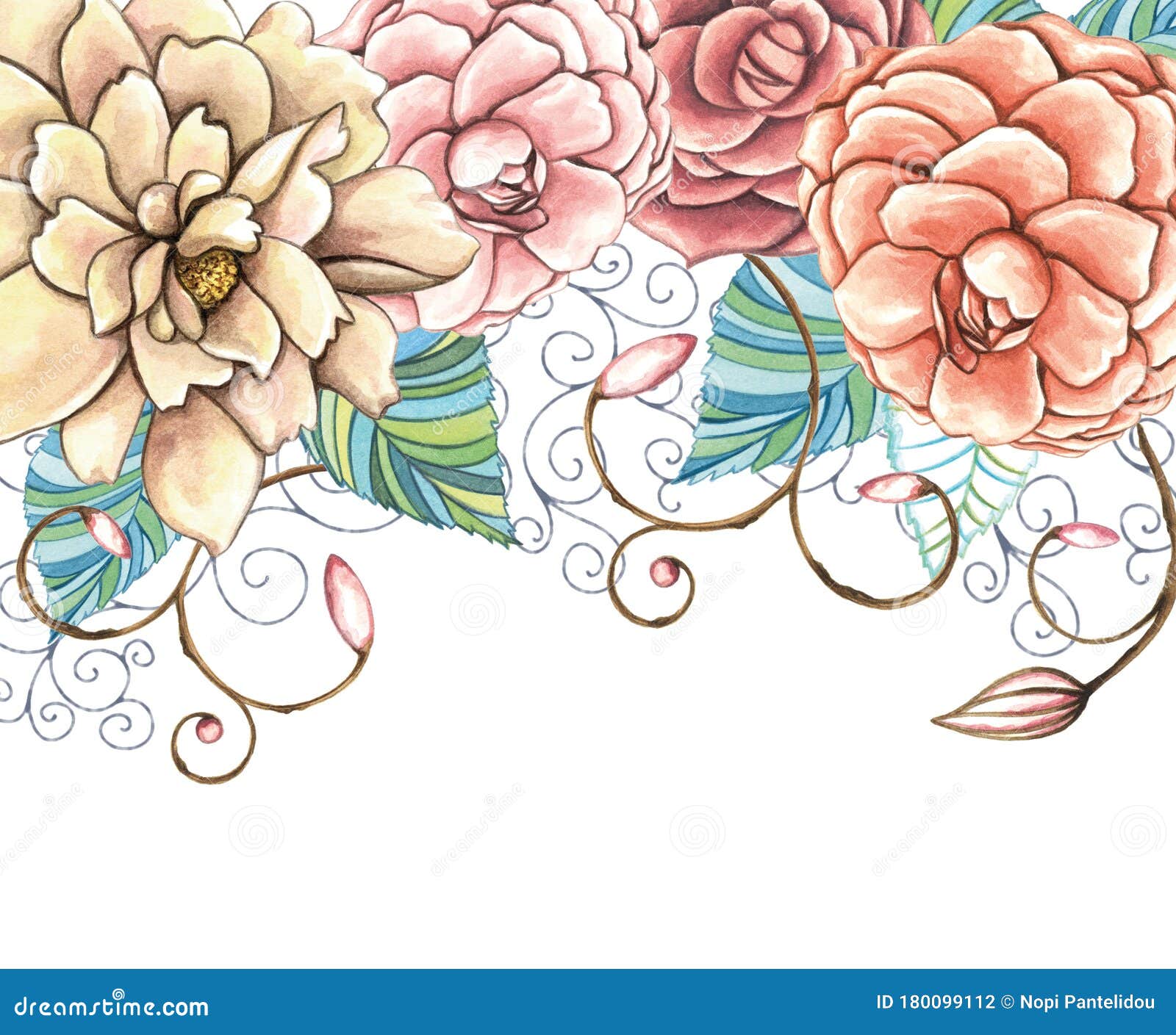 Floral Background Template with Beautiful Blooming Flowers. Stock ...
