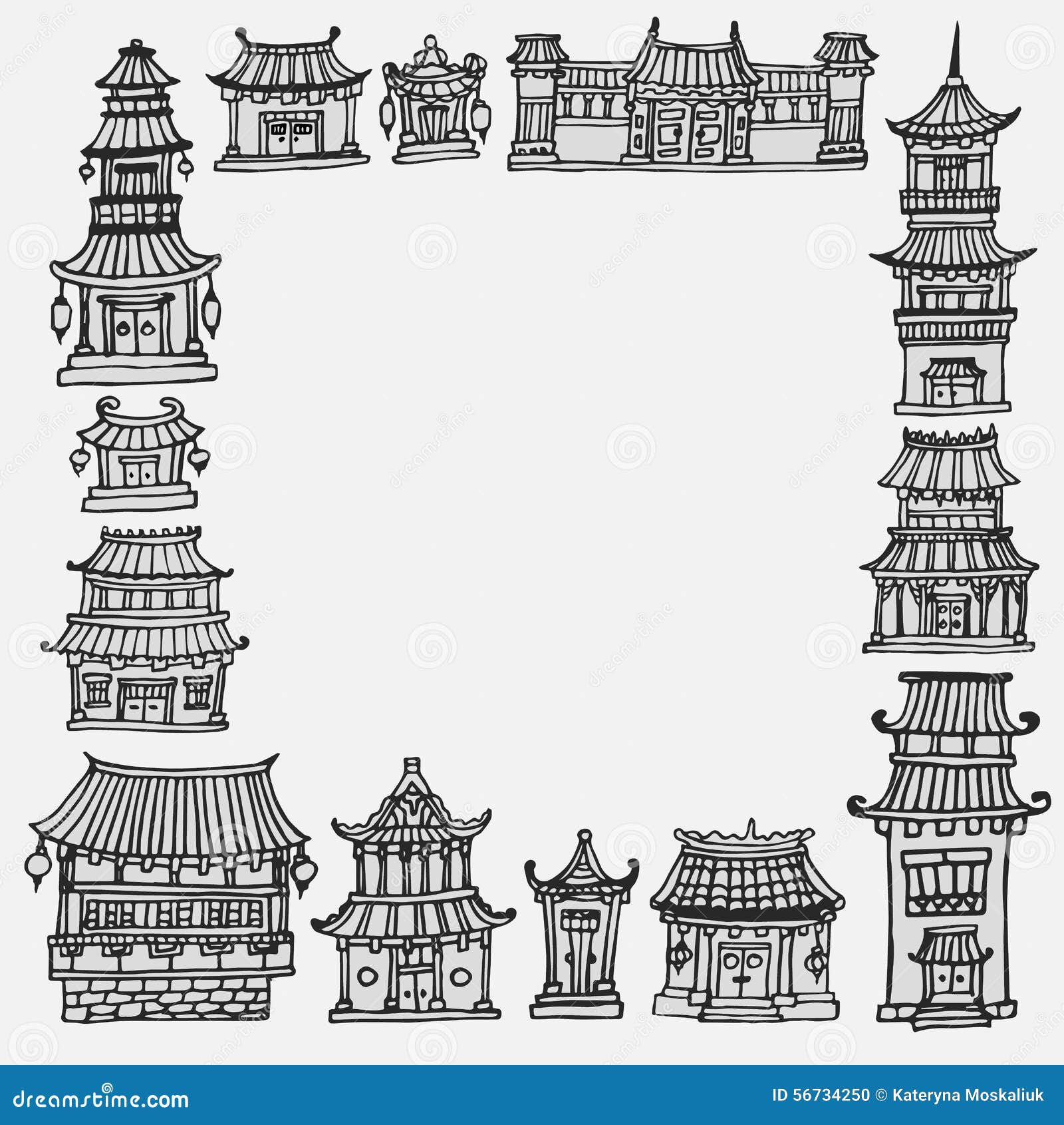 Card Template with Asian Temples and Manor Houses Stock Vector ...