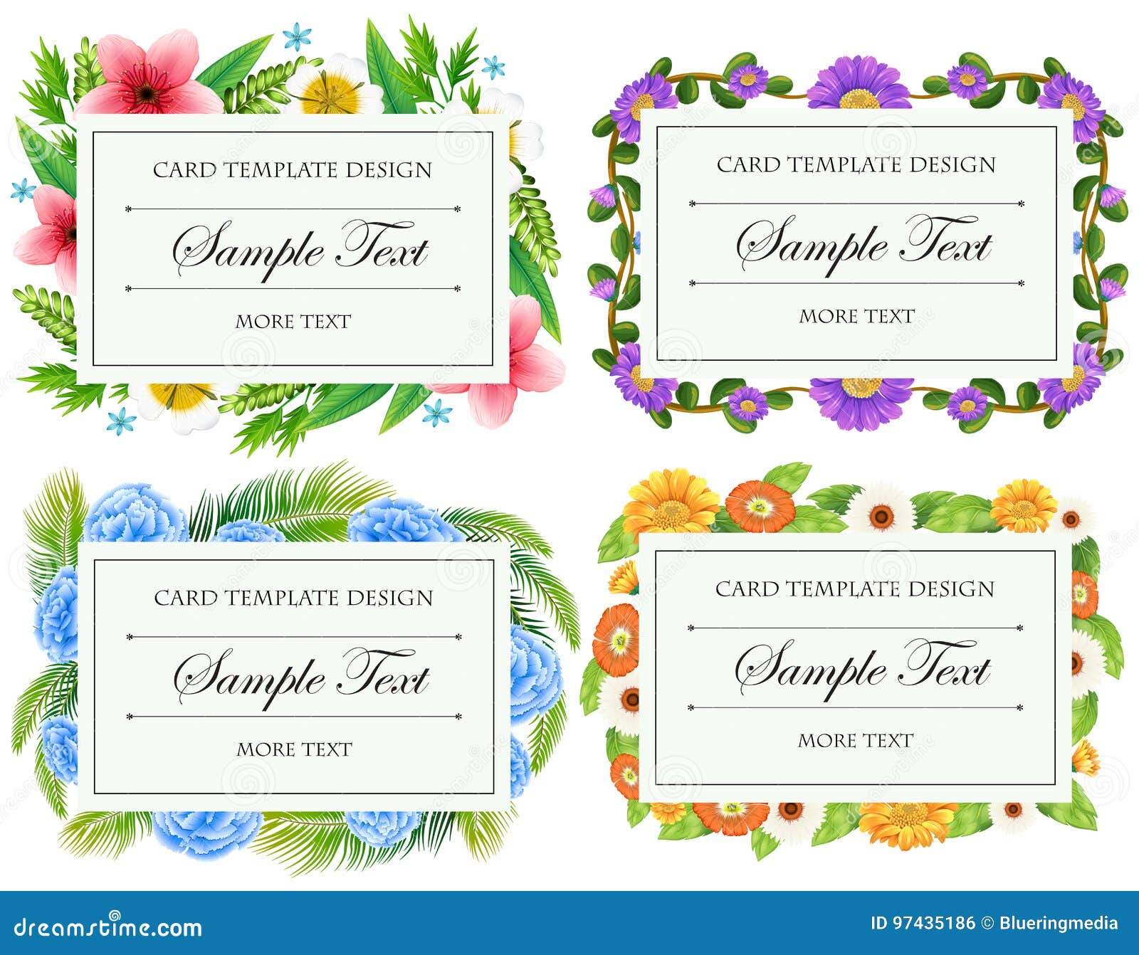 Card Template Design with Flower Borders Stock Vector - Illustration of ...