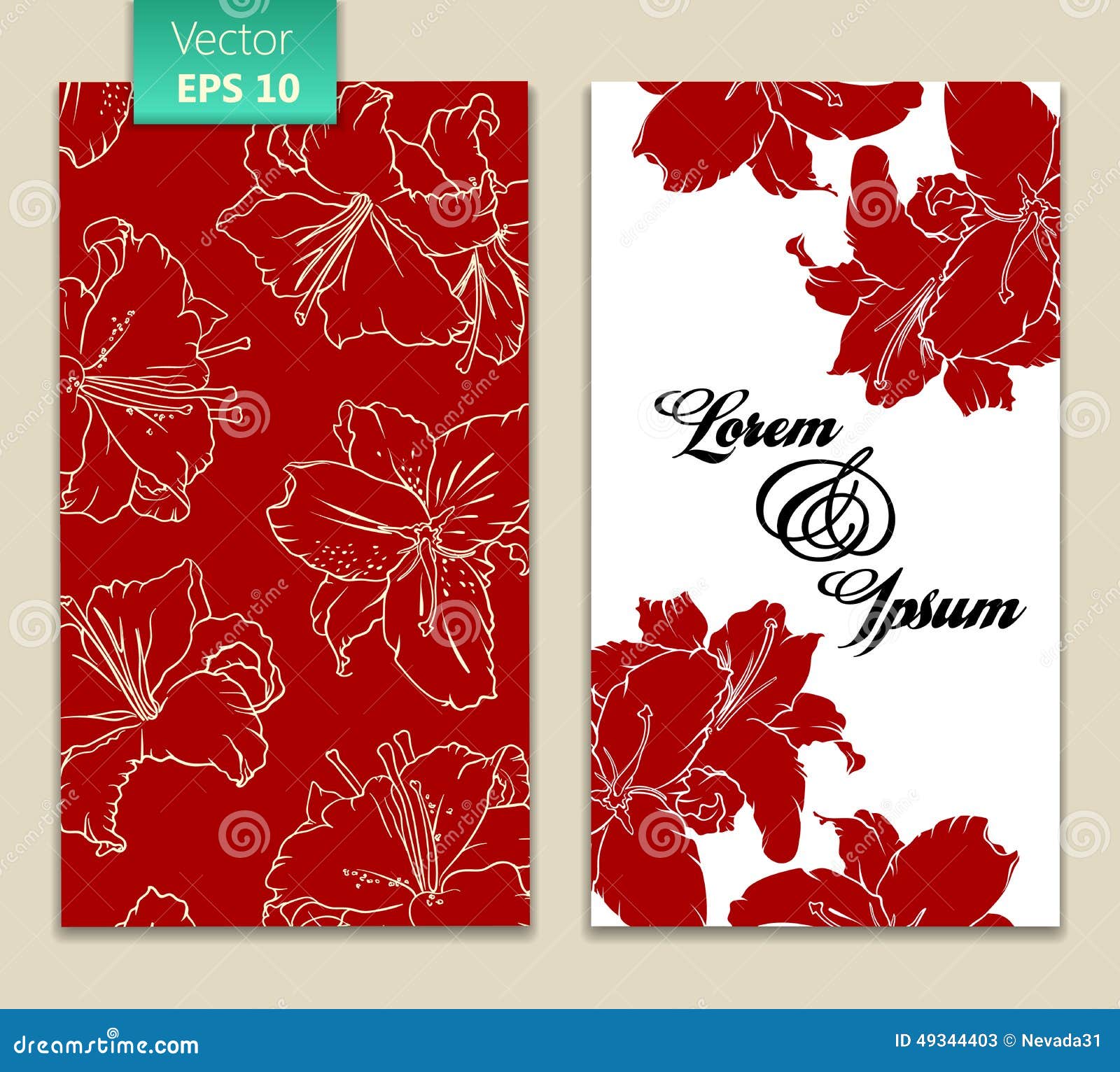 Card Template with Red Flowers Stock Illustration - Illustration of ...