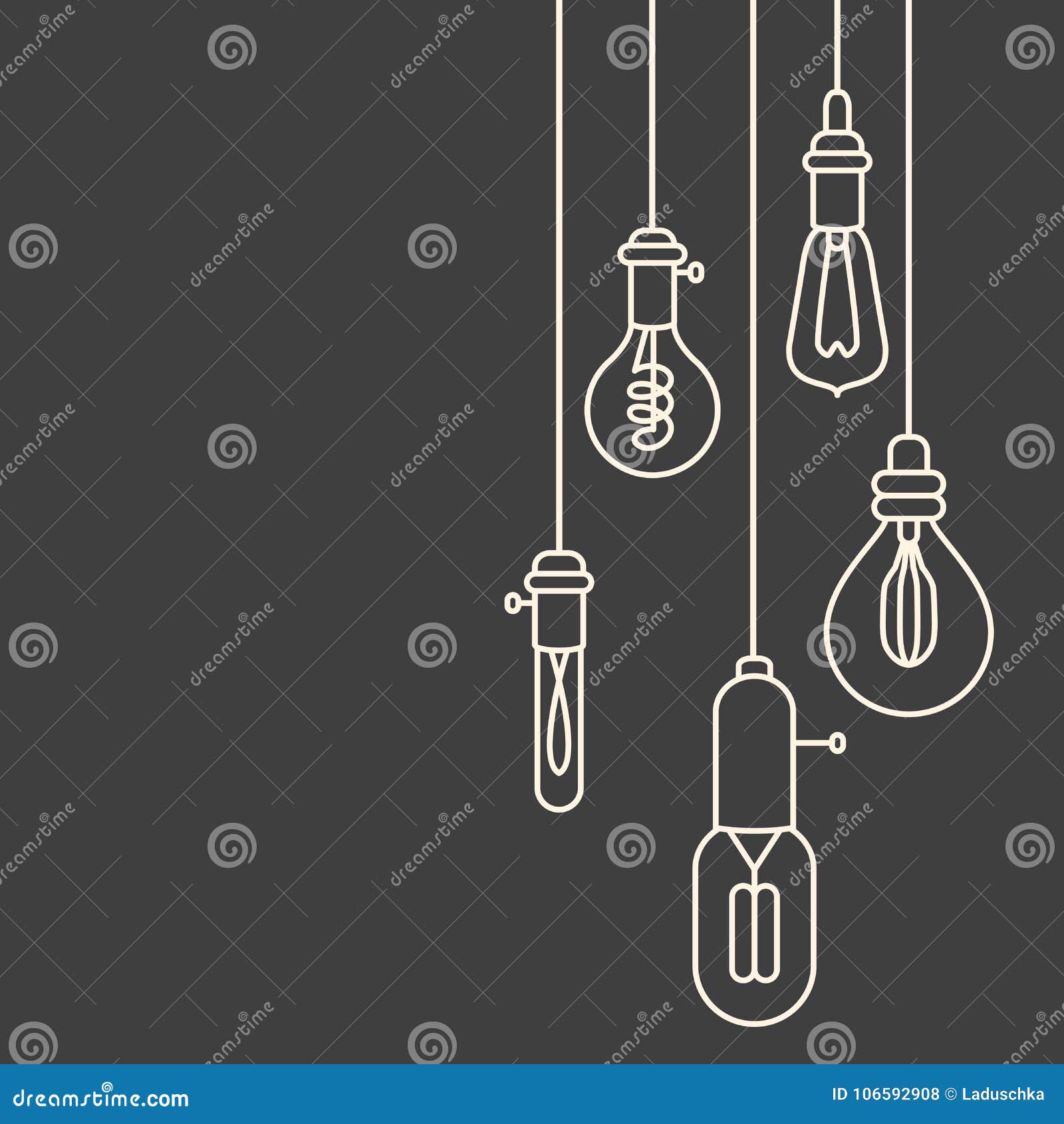 Card Template with Retro Linear Electric Bulbs Stock Vector ...