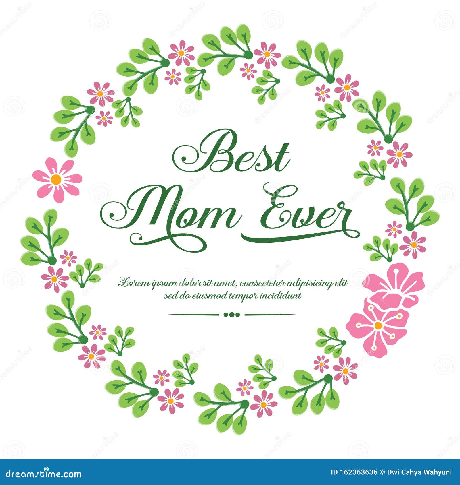 Card Text of Best Mom Ever with Pattern of Green Leafy Flower Frame ...