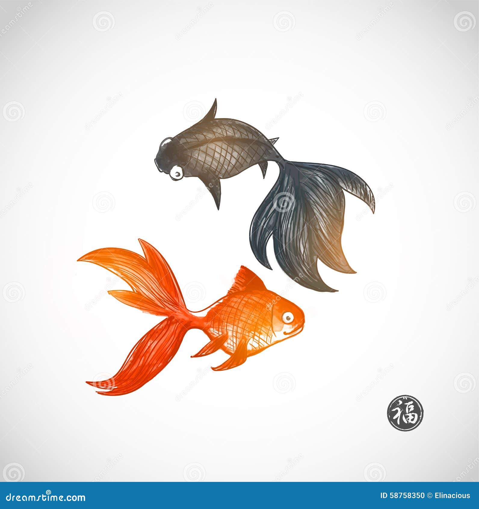 Card with Two Playing Goldfishes Stock Vector - Illustration of water ...