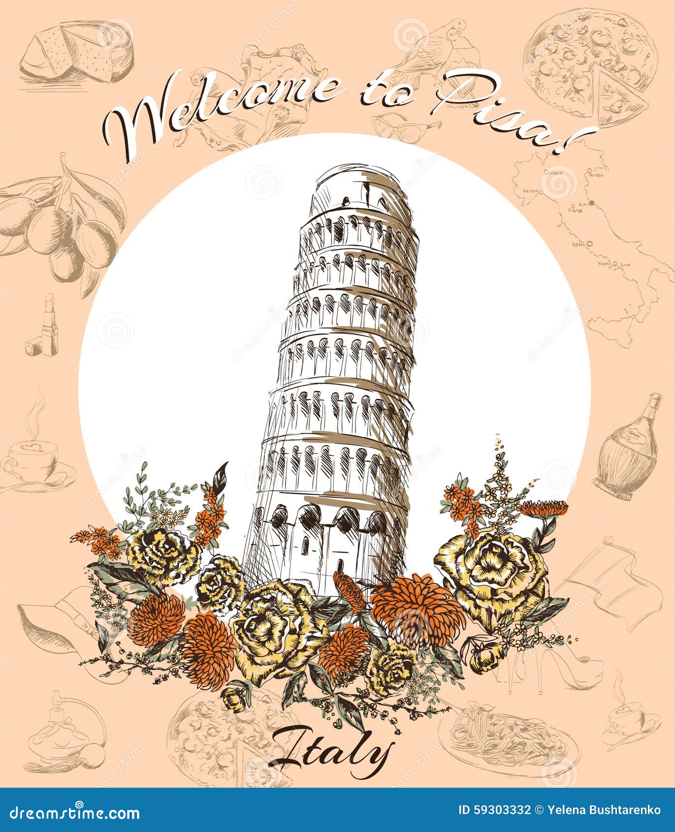 Card-welcome to Italy stock illustration. Illustration of element ...