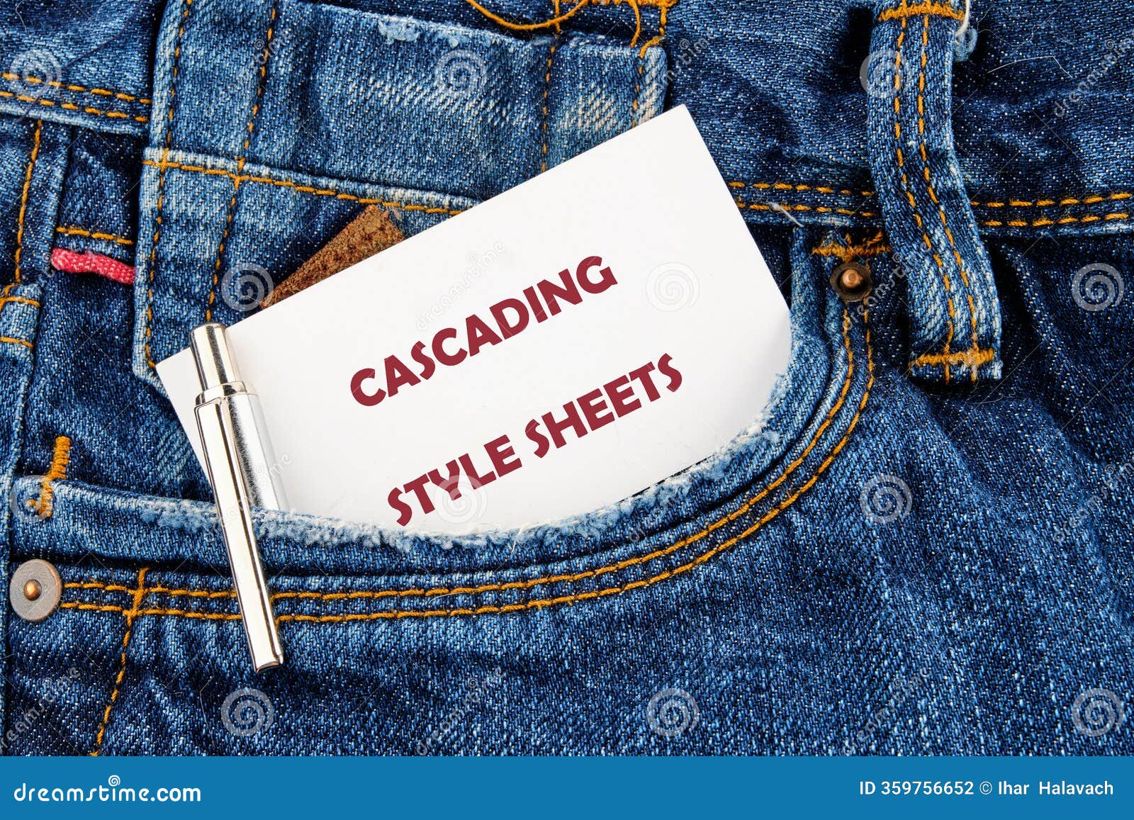 A Card with the Words Cascading Style Sheets is Tucked into a Denim ...