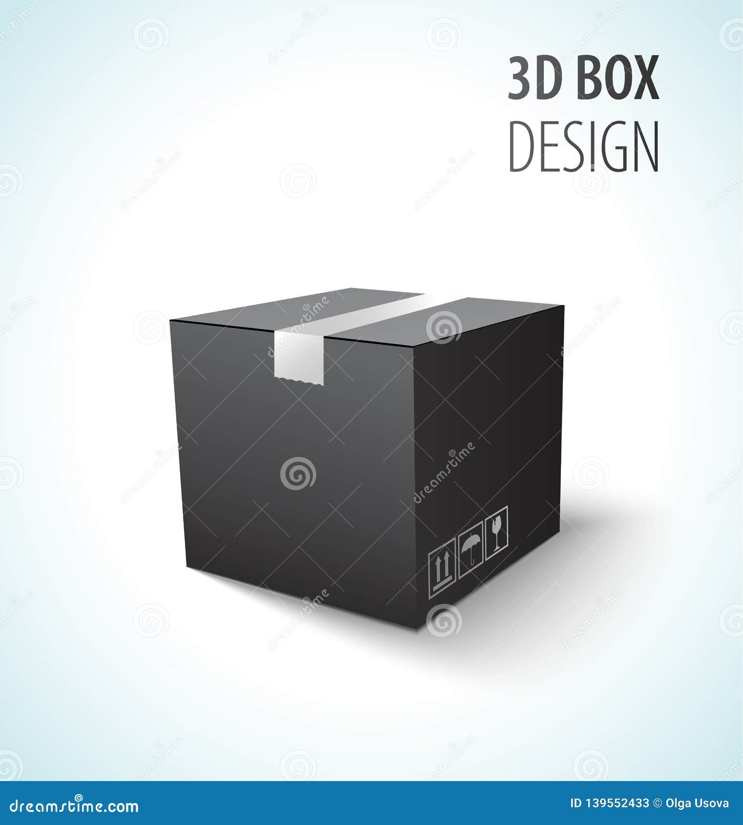 Cardboard Black Closed Vector Box Illustration. 3d. Stock Vector ...