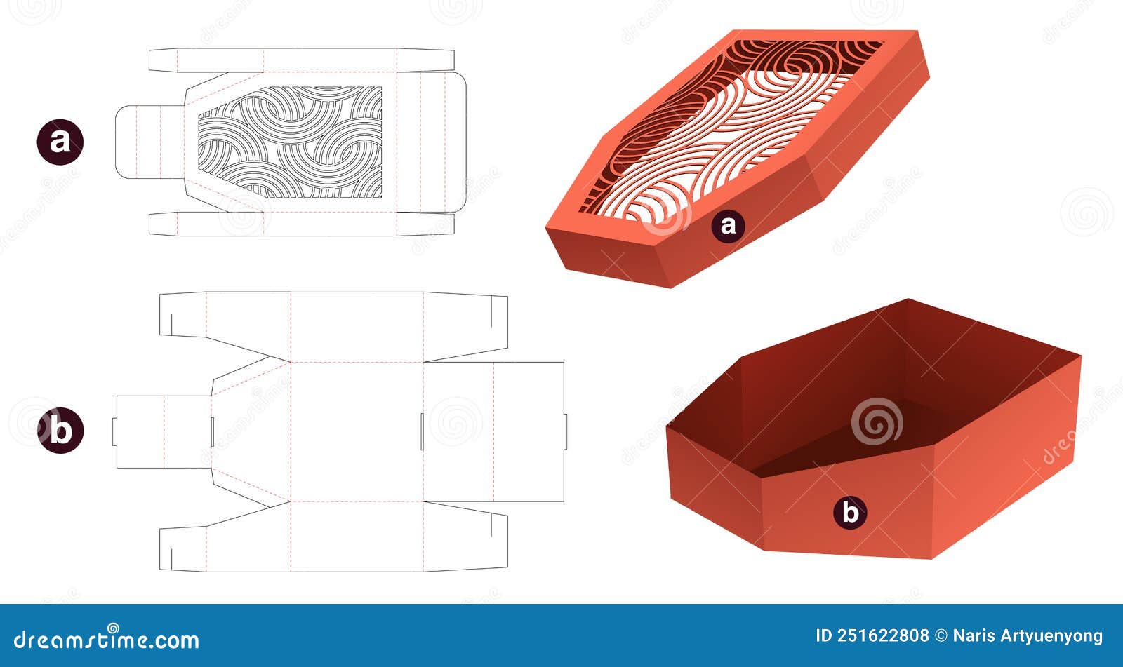 Cardboard Boat Shaped Box with Stenciled Curved Pattern Lid Die Cut ...