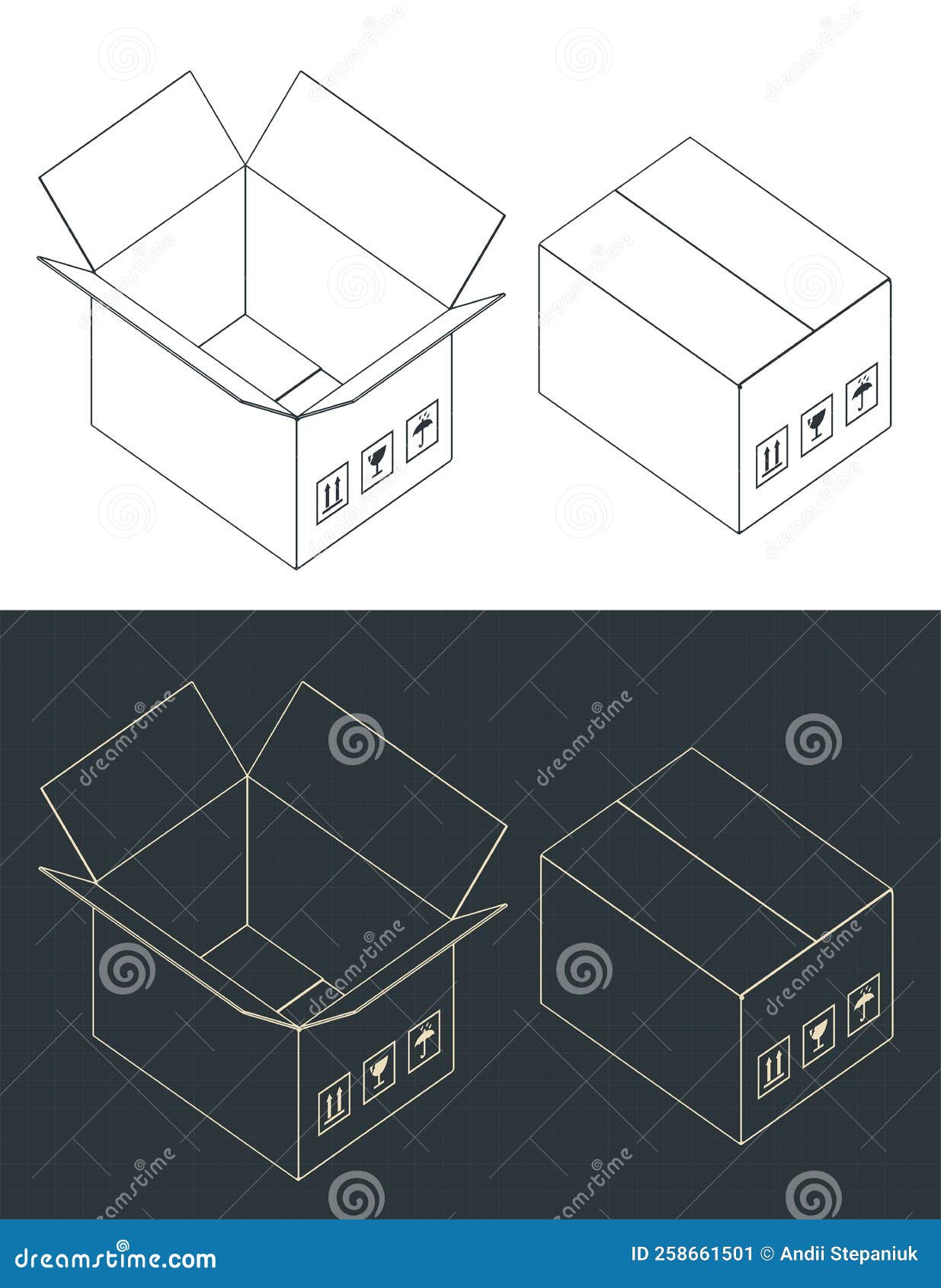 Cardboard box blueprints stock vector. Illustration of cardboard ...
