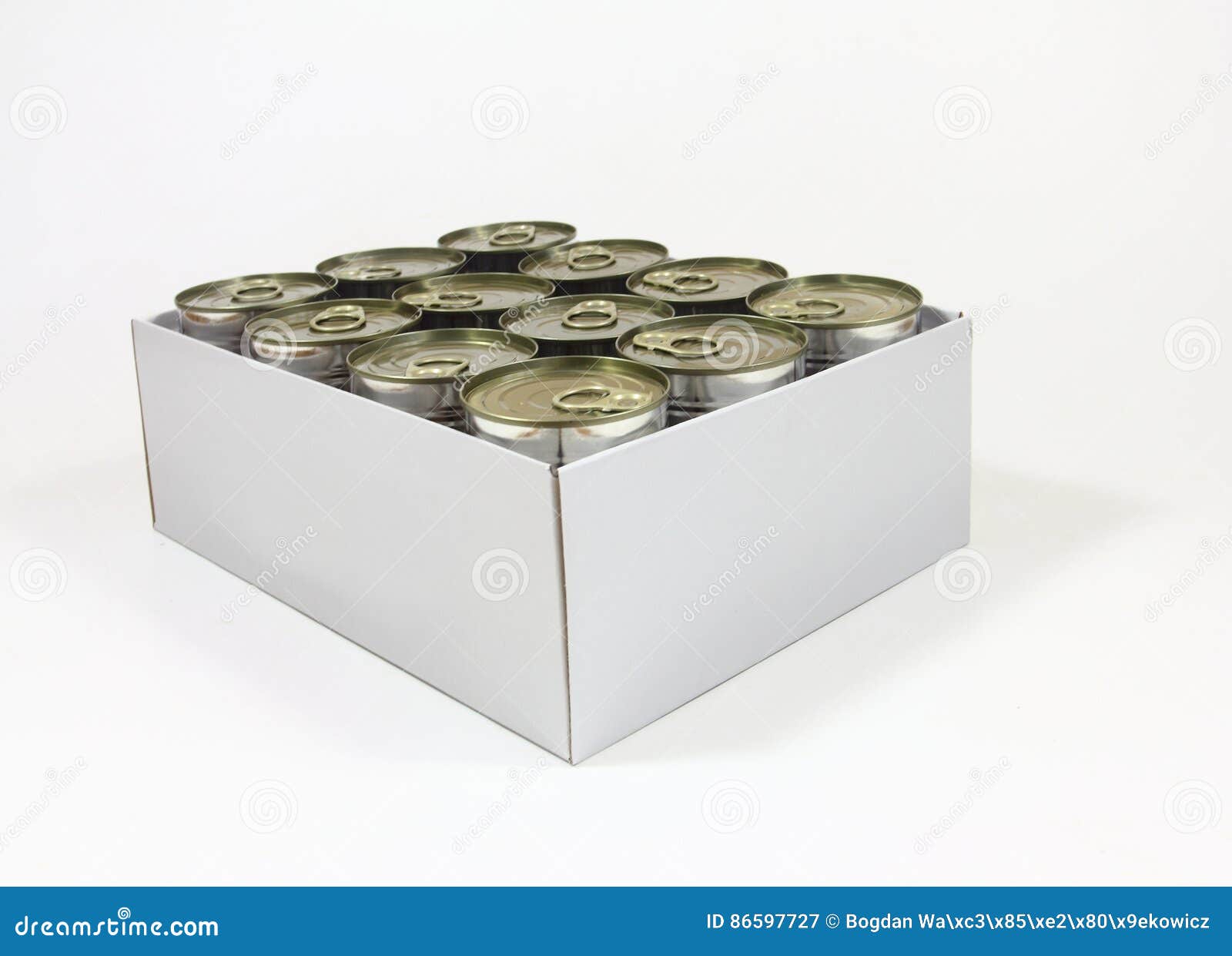 Cardboard box with cans stock image. Image of factory - 86597727