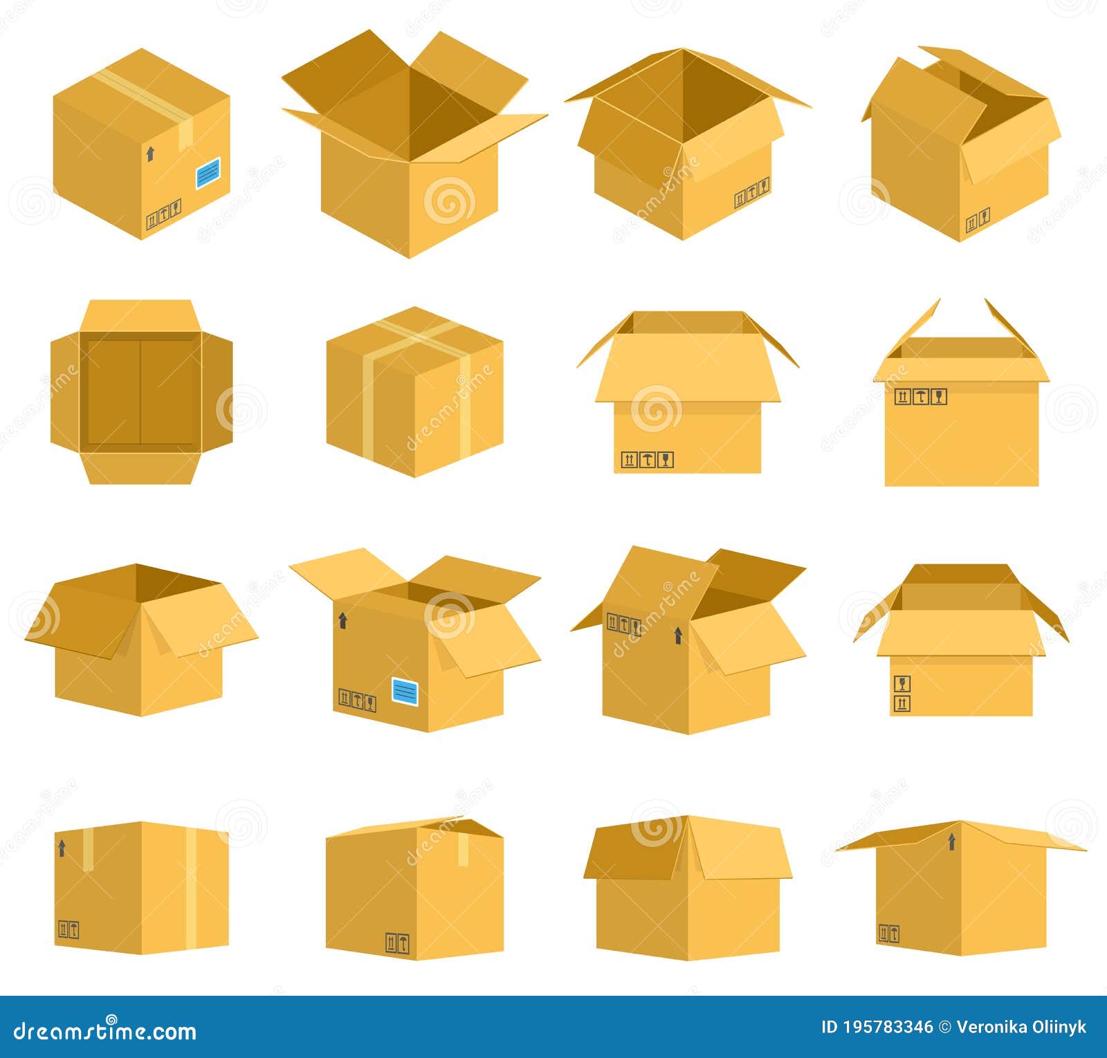 Cardboard Box. Carton Delivery Packaging Boxes, Open and Closed ...