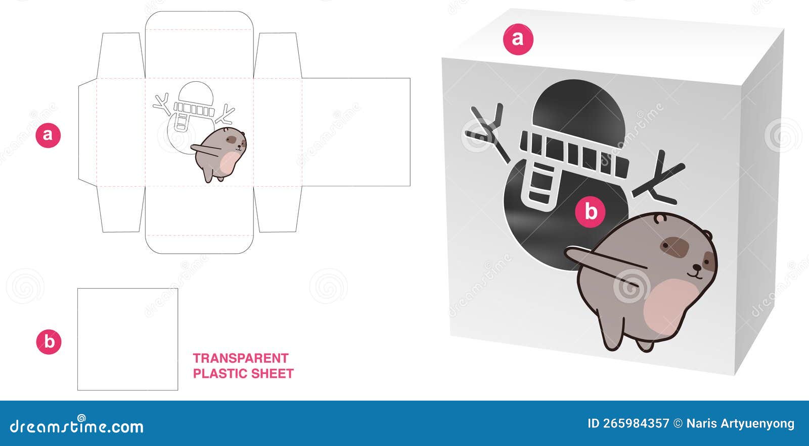 Cardboard Box with Cartoon and Window Die Cut Template Design Stock ...