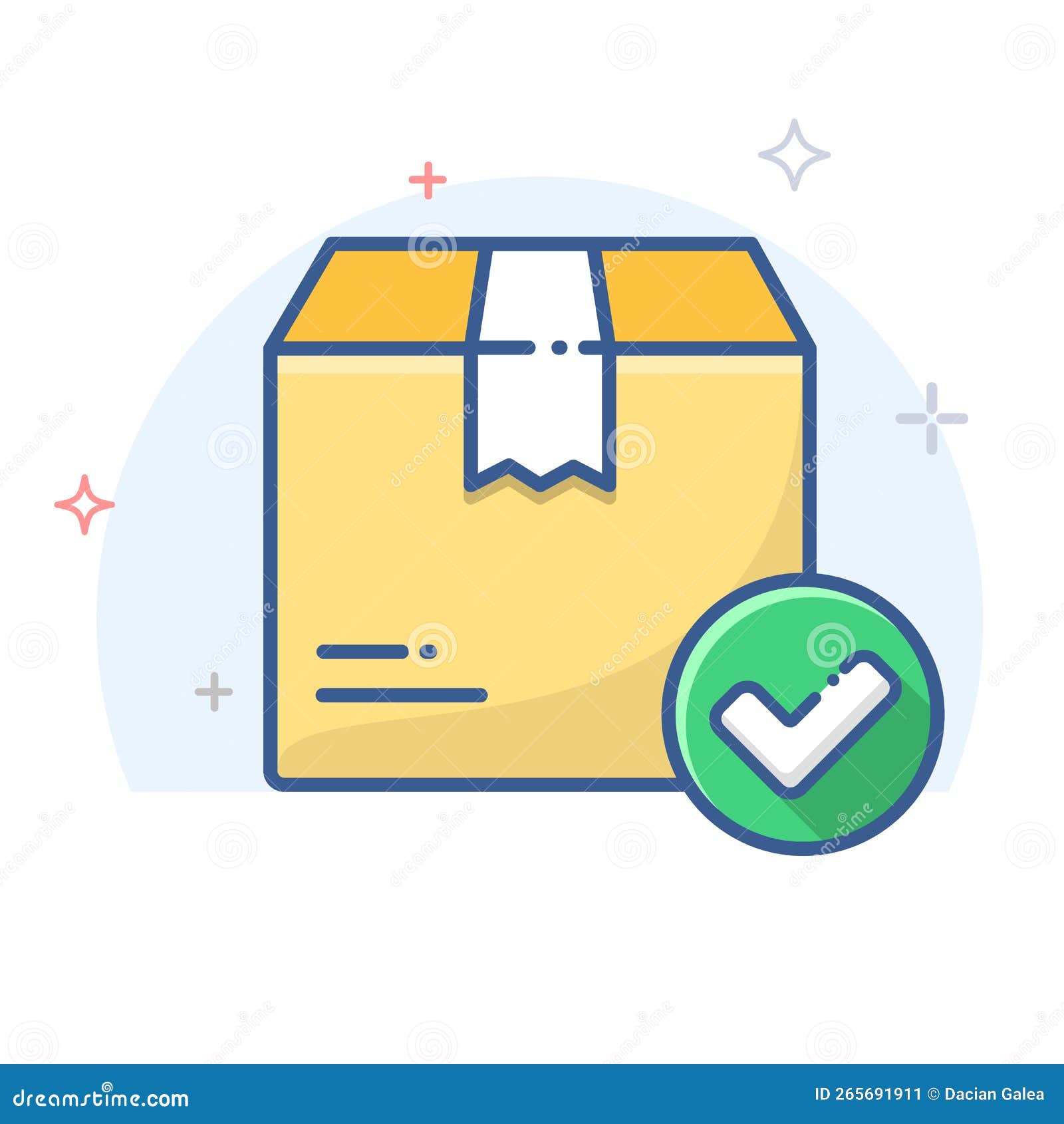 Cardboard Box with Check Mark Linear Icon. Delivered Order Vector ...
