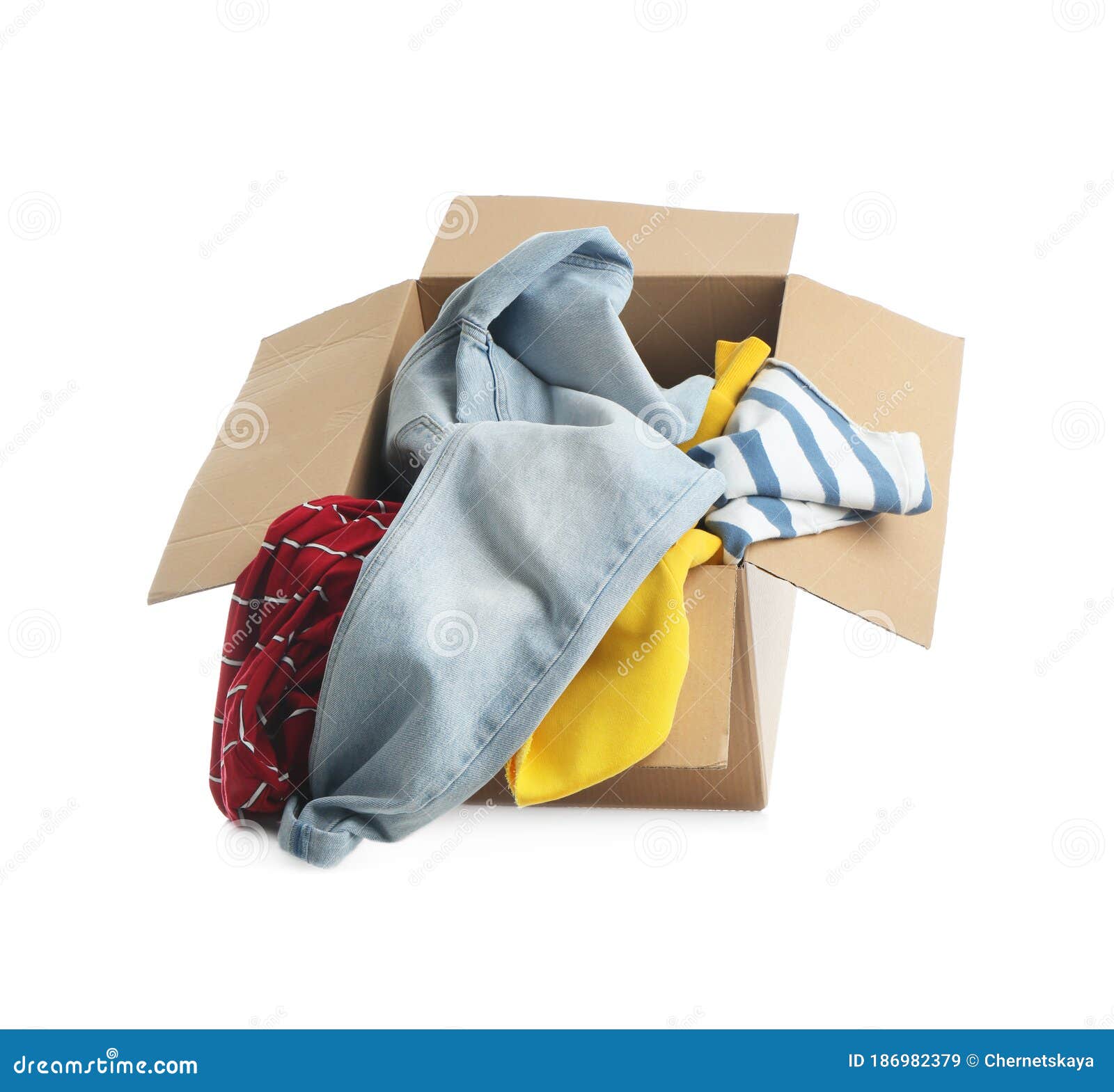 Cardboard Box with Clothes Isolated Stock Image - Image of cardboard ...