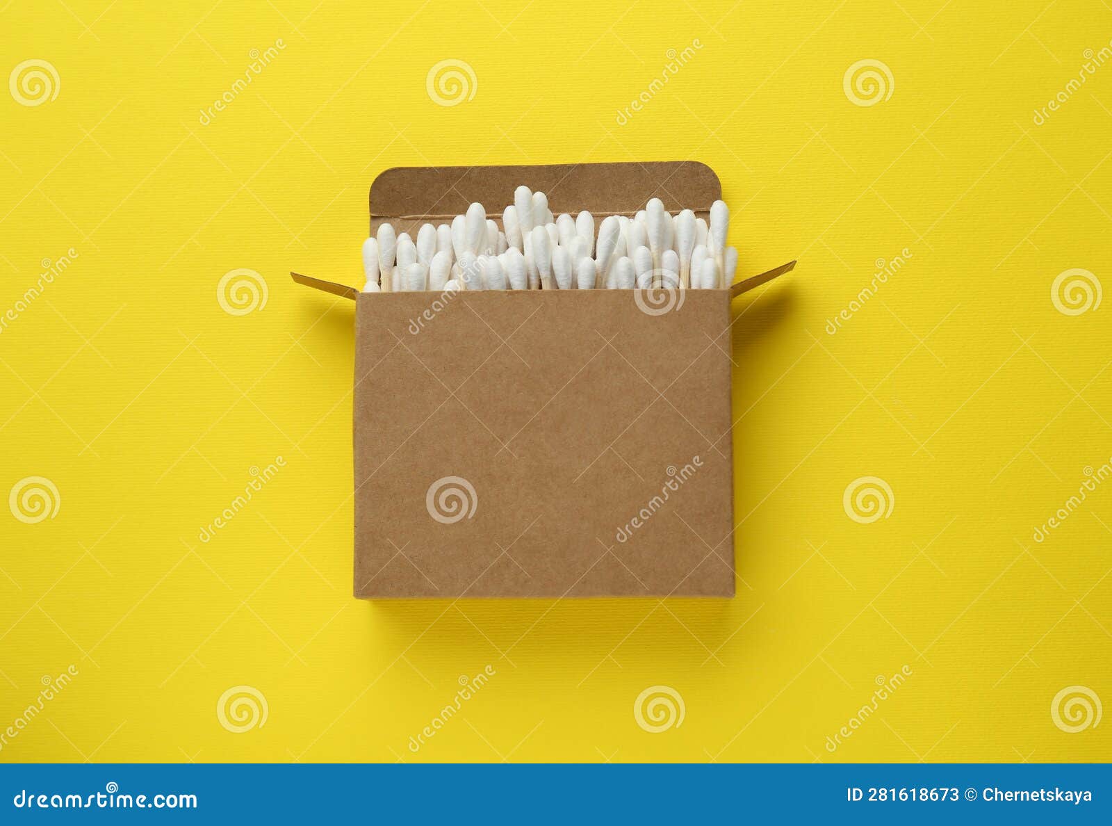 Cardboard Box with Cotton Buds on Yellow, Top View Stock Image - Image ...