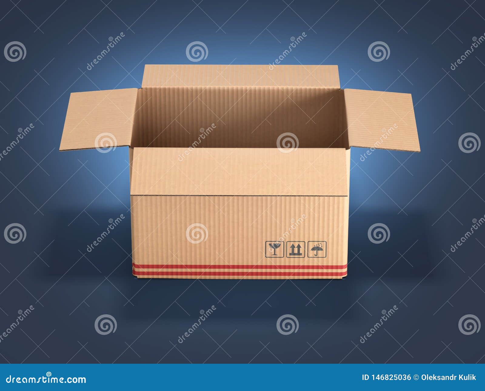 Cardboard Box on Dark Blue Gradient Background 3d Stock Illustration ...