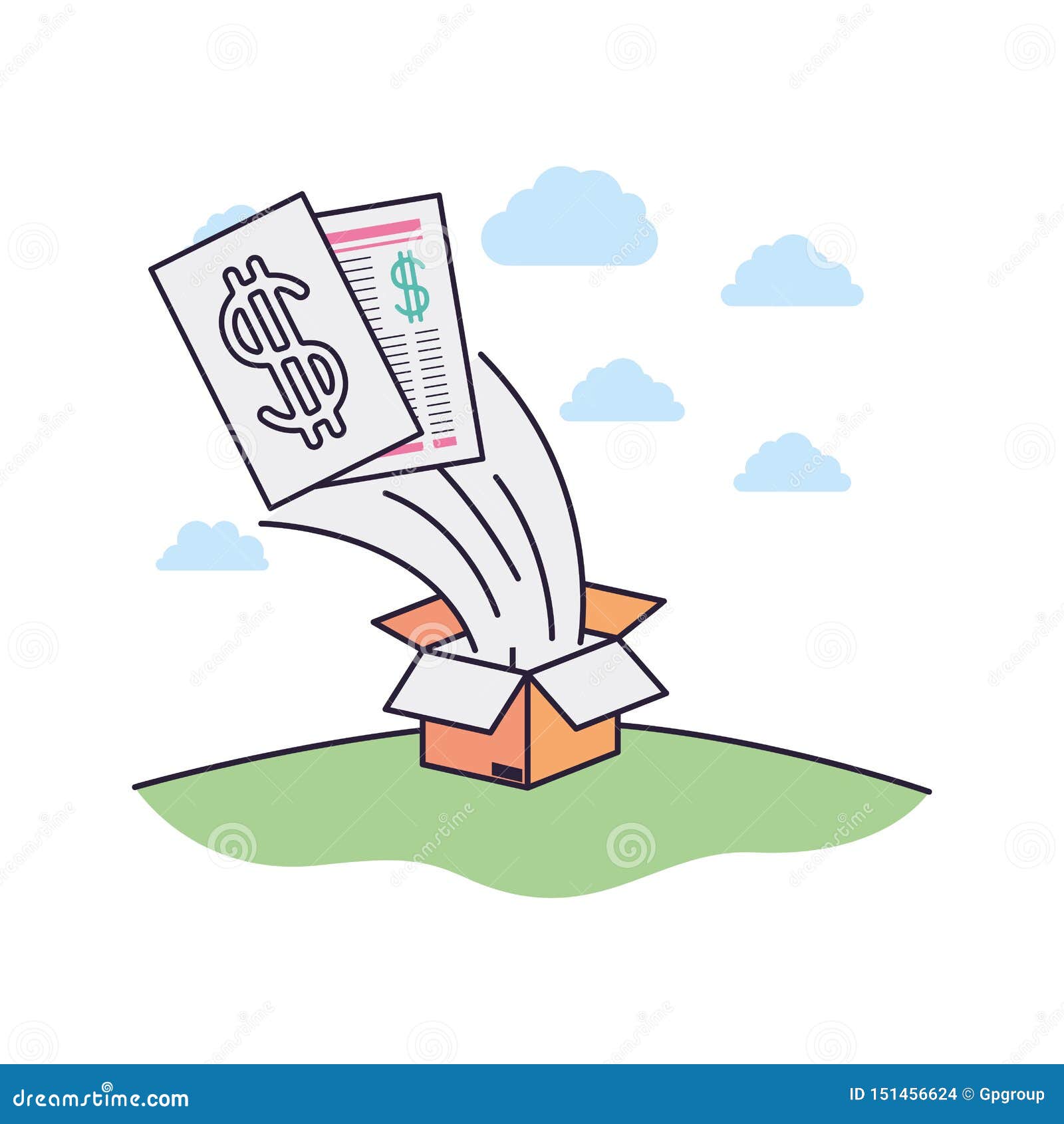 Cardboard Box with Dollar Symbol in Document Stock Vector ...
