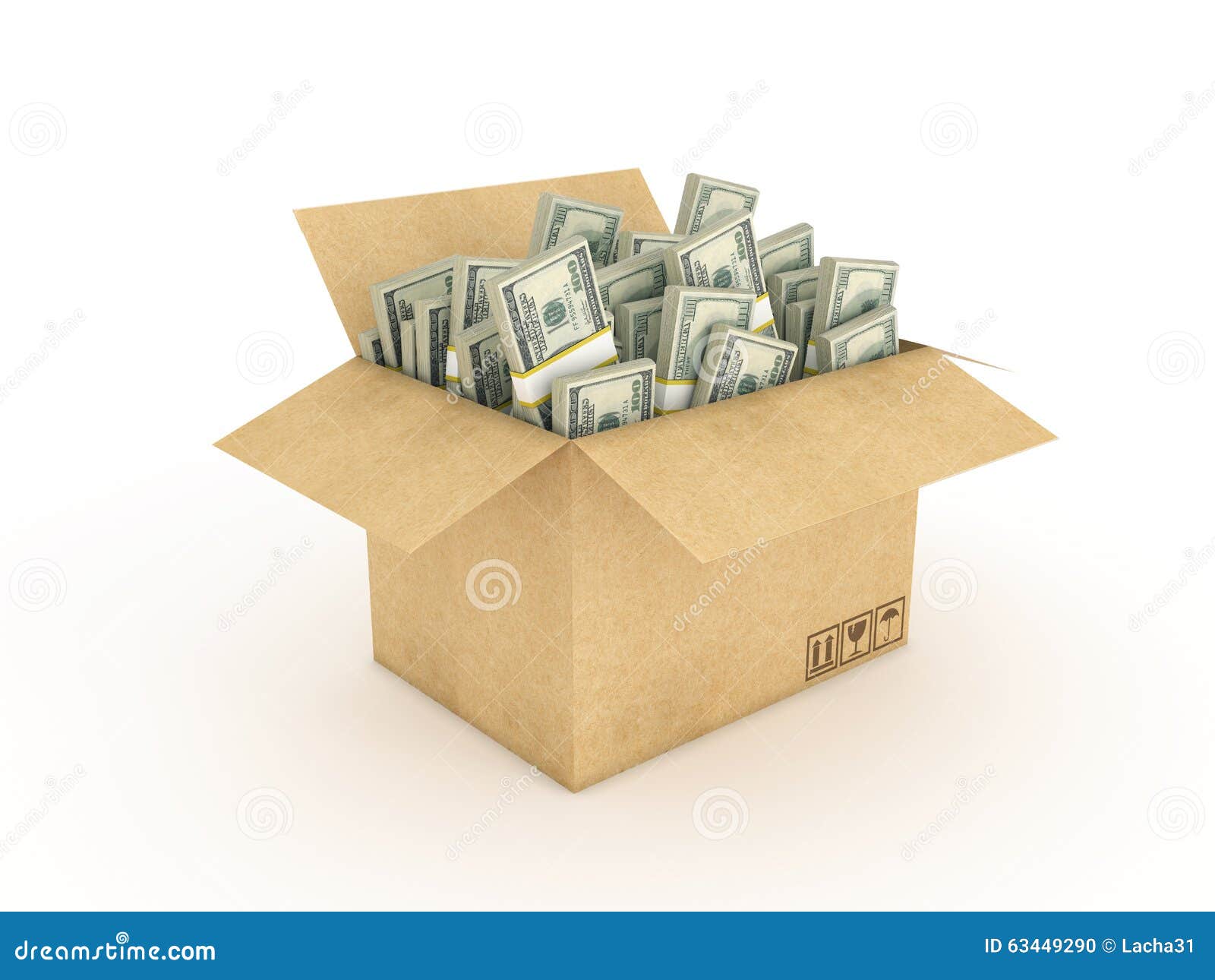 Cardboard box with dollars stock illustration. Illustration of parcel ...