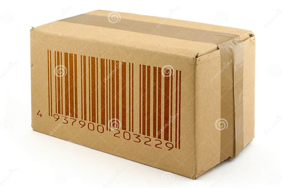 Cardboard Box with Fake Bar Code Stock Image - Image of brownbag, line ...