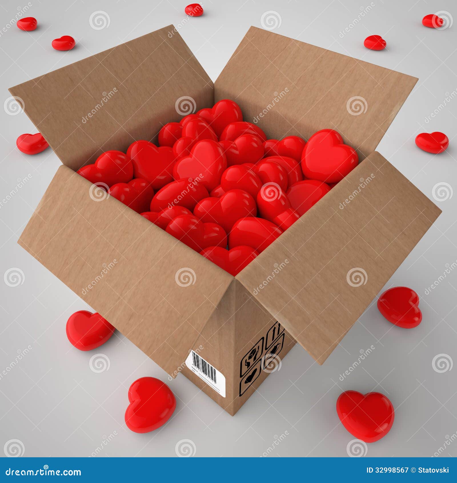 Cardboard Box Filled With Hearts Stock Illustration - Illustration of ...