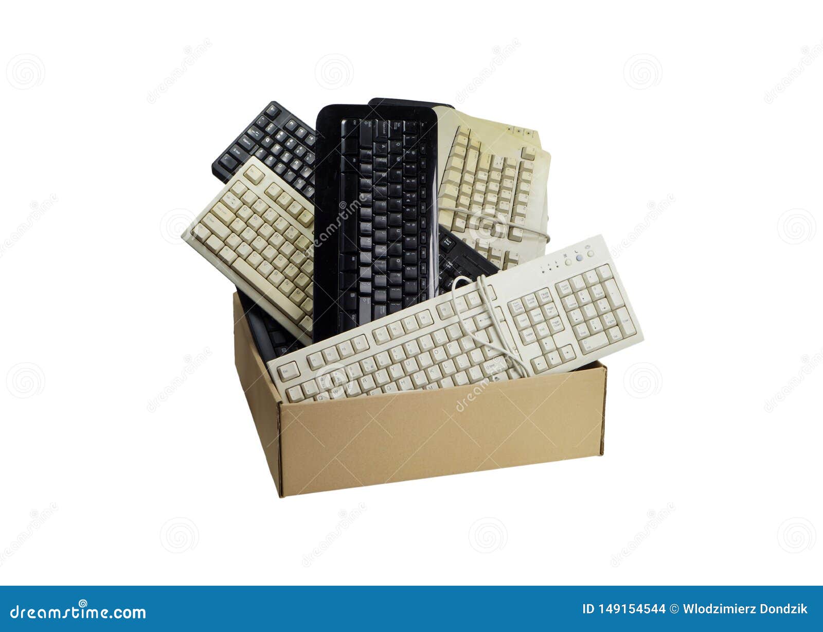 Cardboard Box Filled with Used Computer Keyboards. Electronic Trash ...