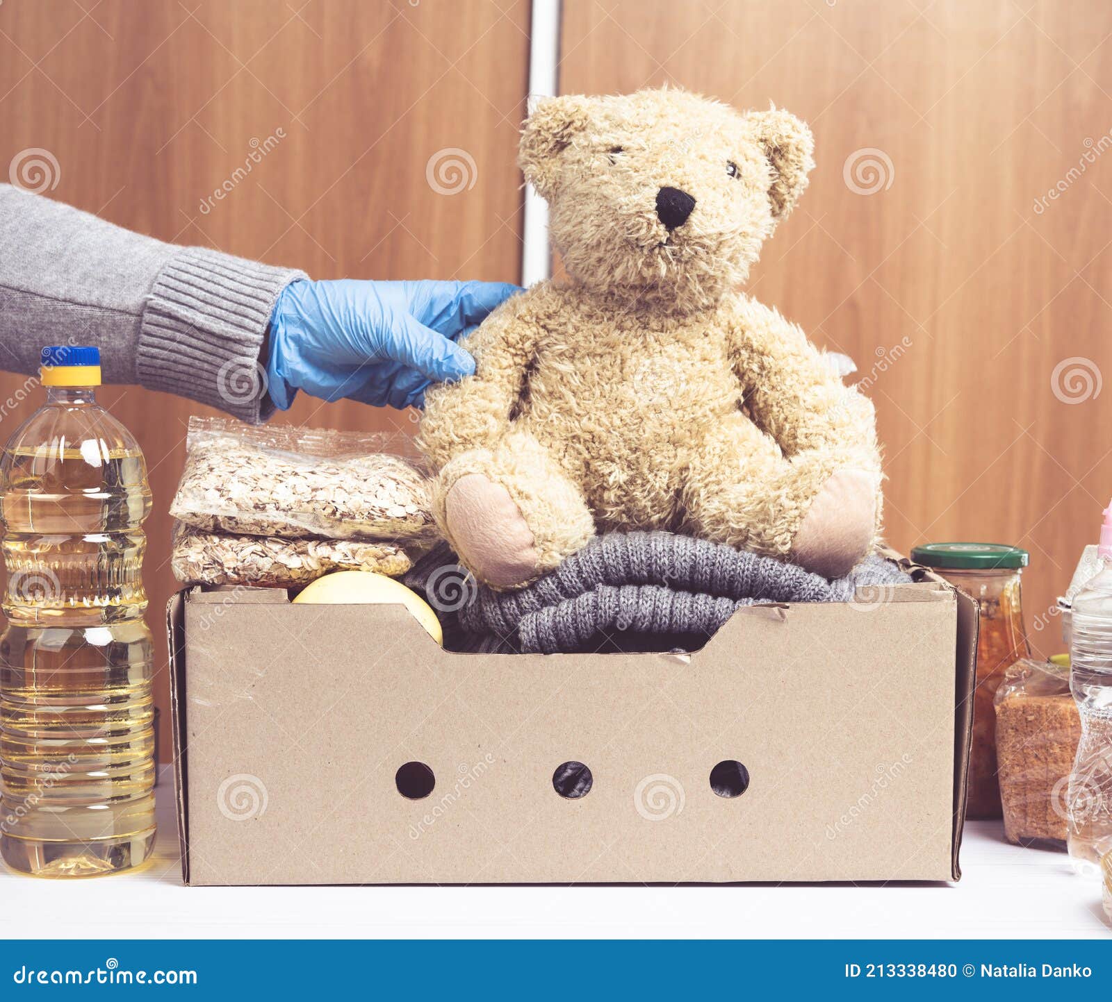 Cardboard Box with Food and Things To Help those in Need Stock Photo ...