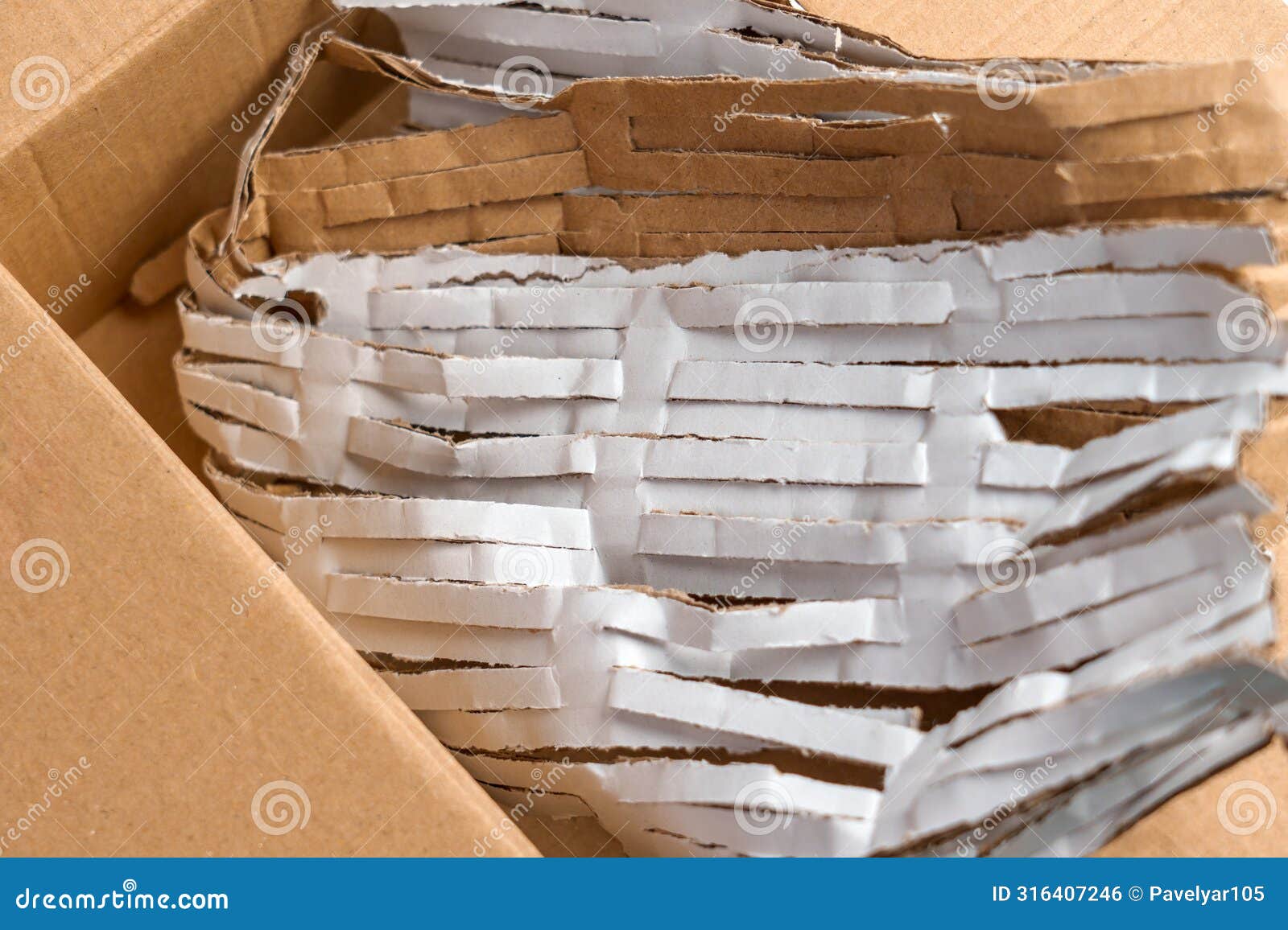 Cardboard Box Full of Cut Packaging Paper Material for Parcels Stock ...