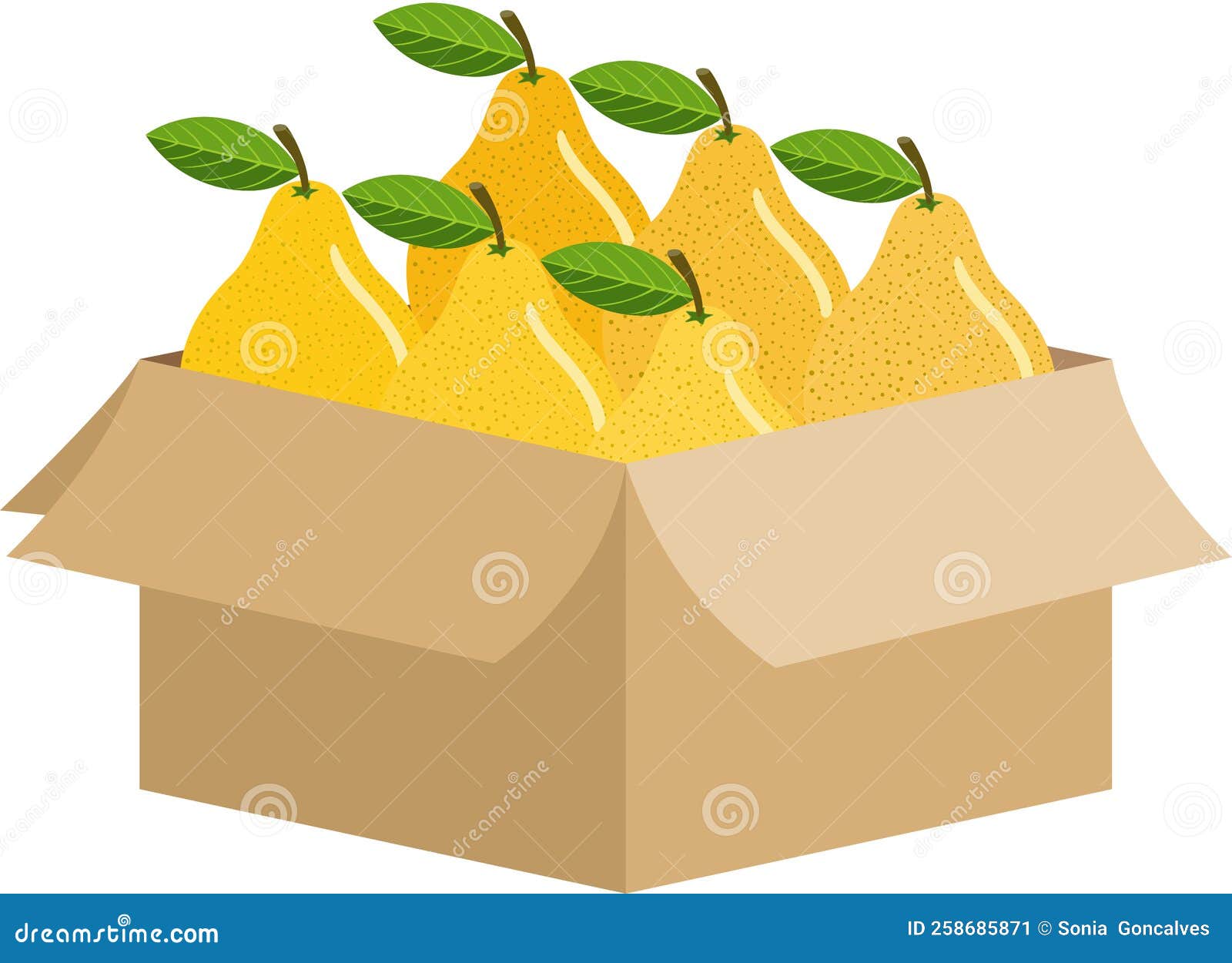 Cardboard Box Full with Yellow Pears Stock Vector - Illustration of ...