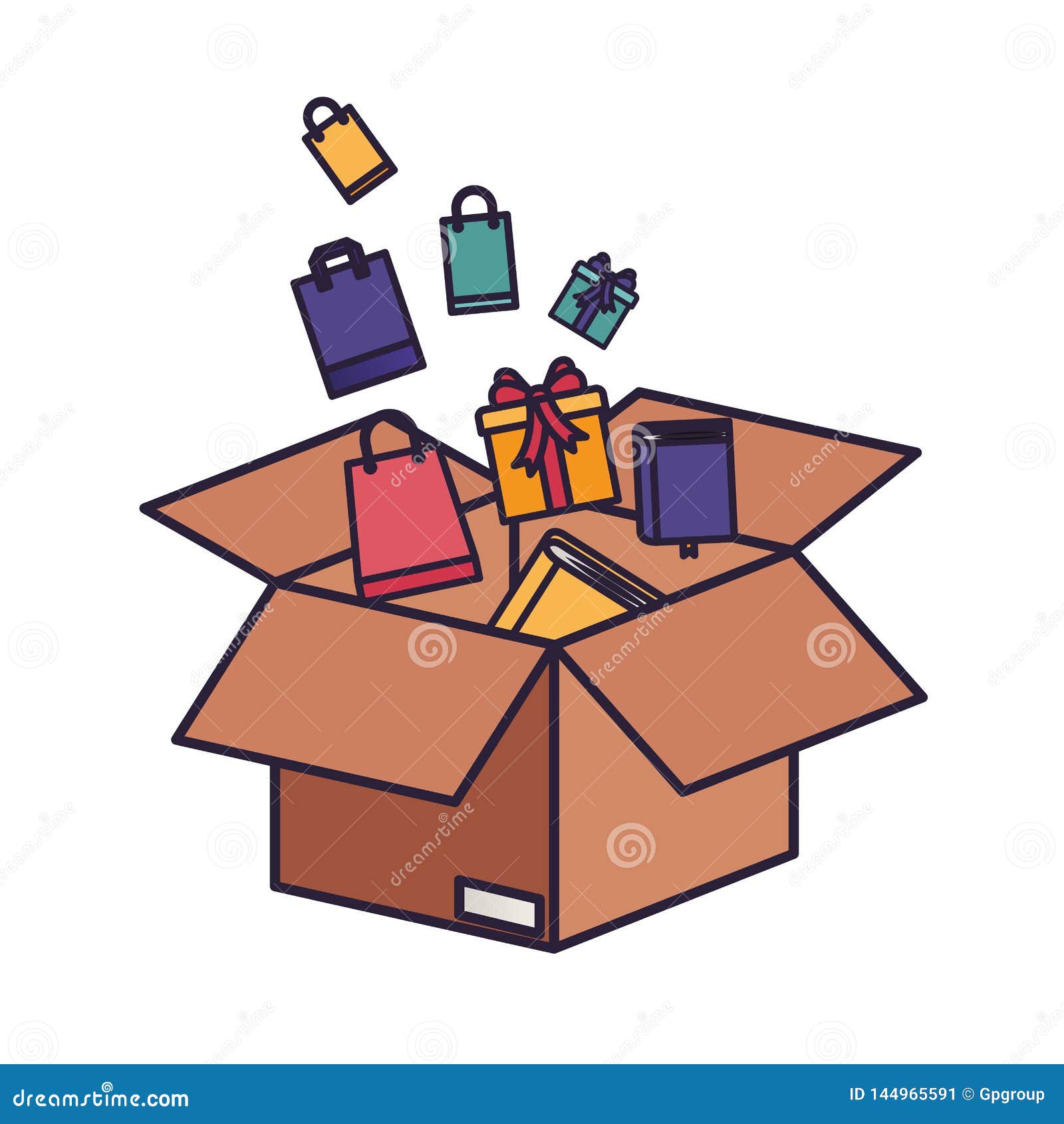 Cardboard Box with Gifts Falling Stock Vector - Illustration of cartoon ...