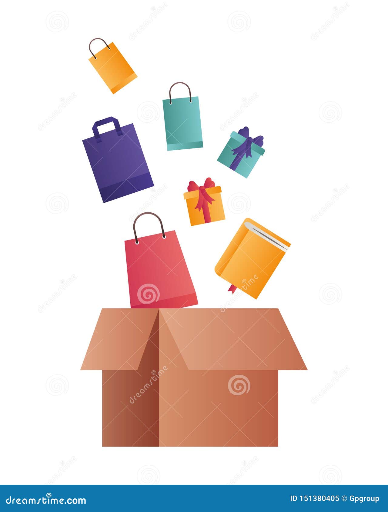 Cardboard Box with Gifts Falling Stock Vector - Illustration of ...