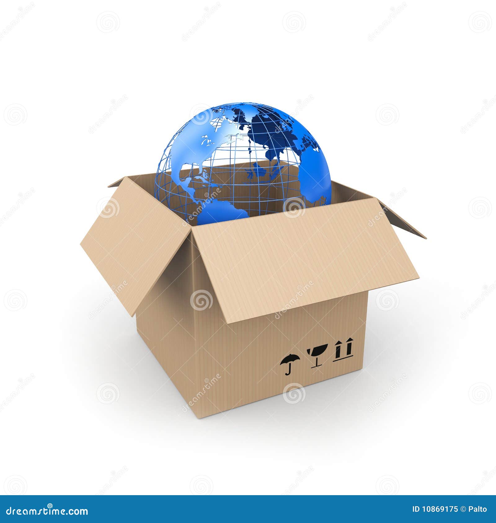 Cardboard box with globe stock illustration. Illustration of packing ...