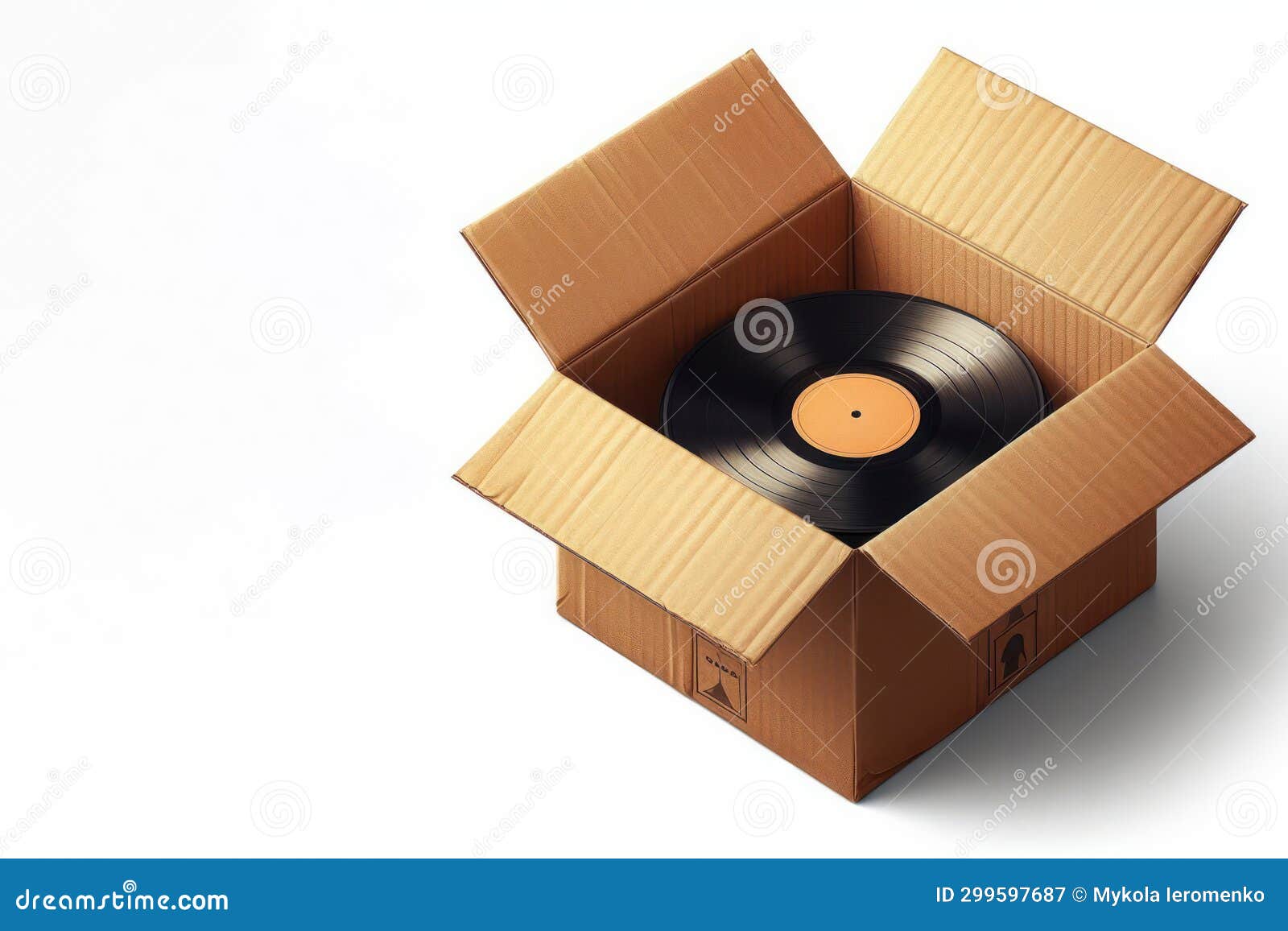 Cardboard Box with Gramophone Records. Place for Text. Stock Image ...