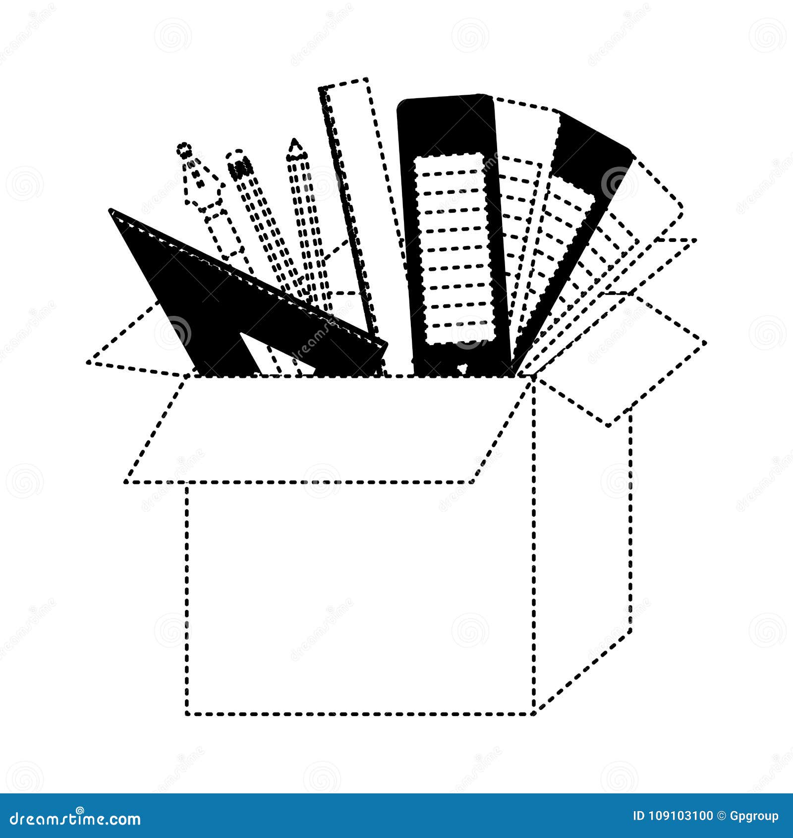 Cardboard Box with Graph Design Tools in Black Dotted Contour Stock ...