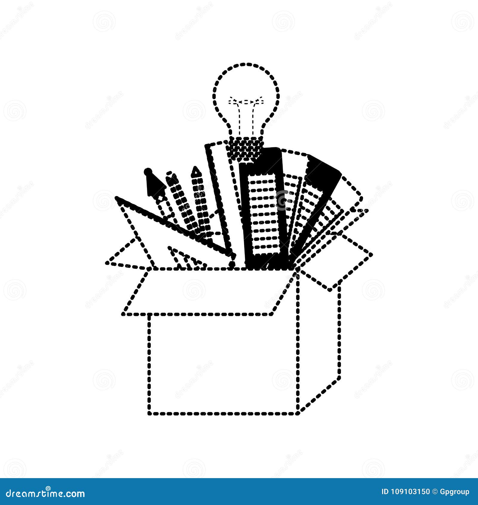 Cardboard Box with Graph Design Tools Idea in Black Dotted Contour ...