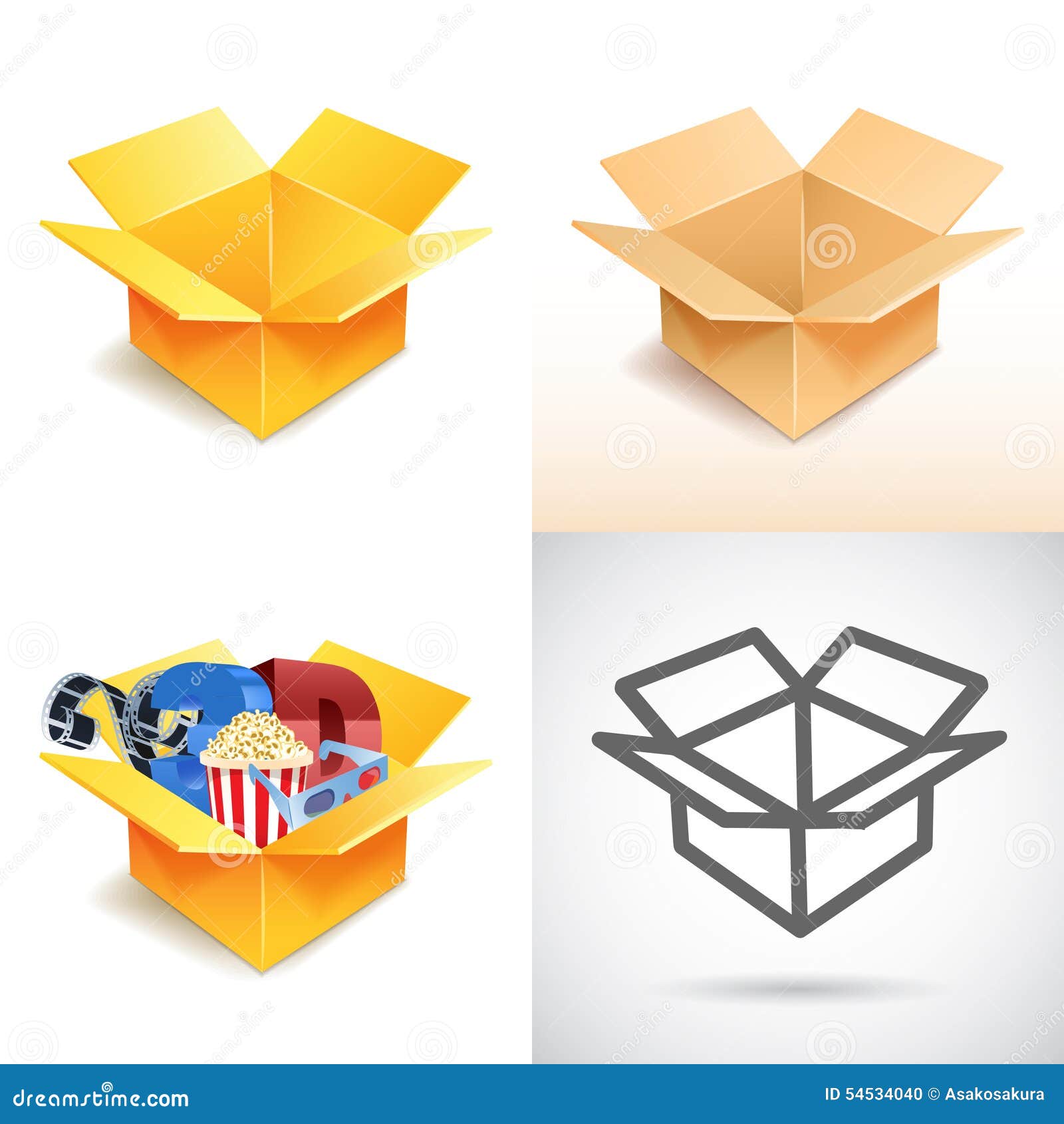 Cardboard box icons set stock vector. Illustration of post - 54534040