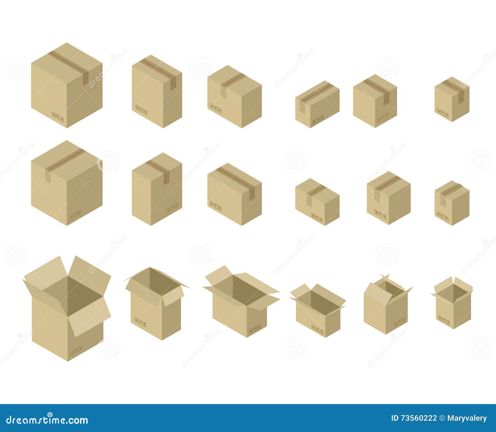 Cardboard Box Isometrics Set. Stock Vector - Illustration of deliver ...