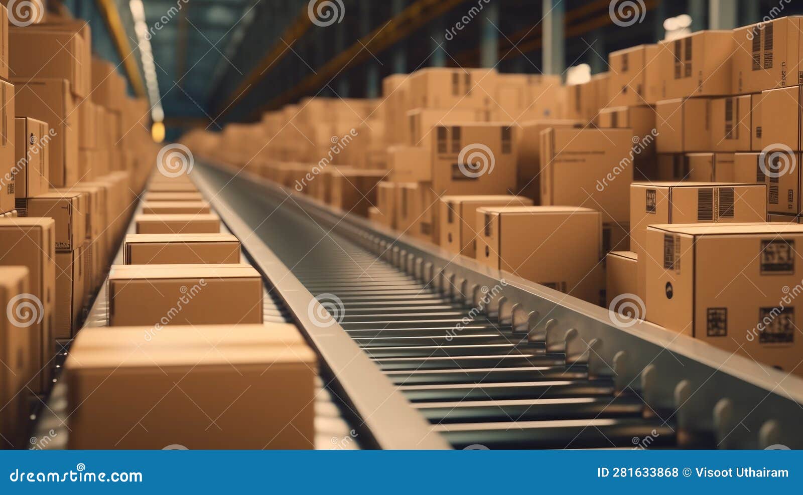 Cardboard Box at Logistics Factory S Conveyor Belt Stock Illustration ...
