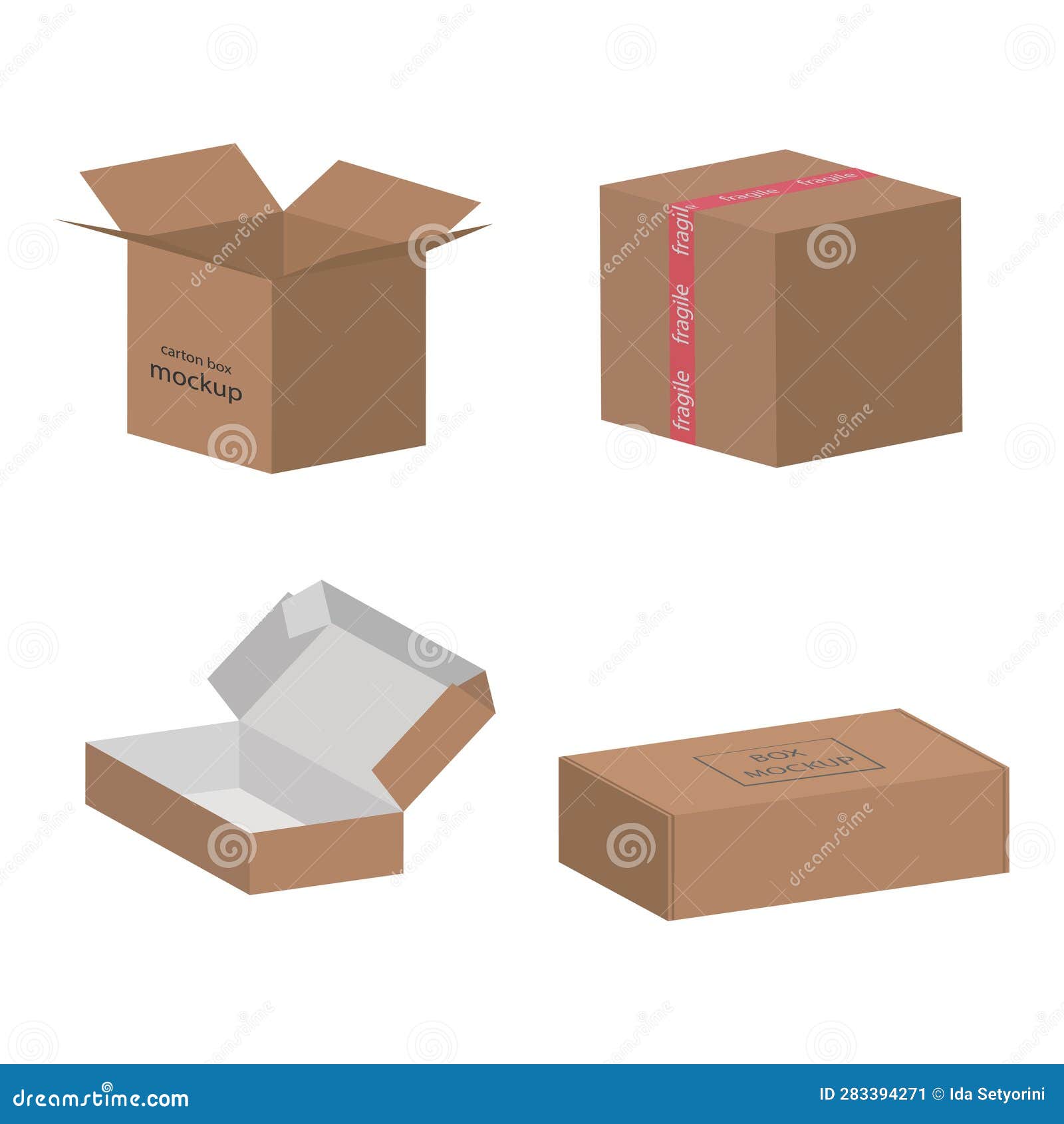 Cardboard Box Mockup Isolated on White Background. Shipping Box Layout ...