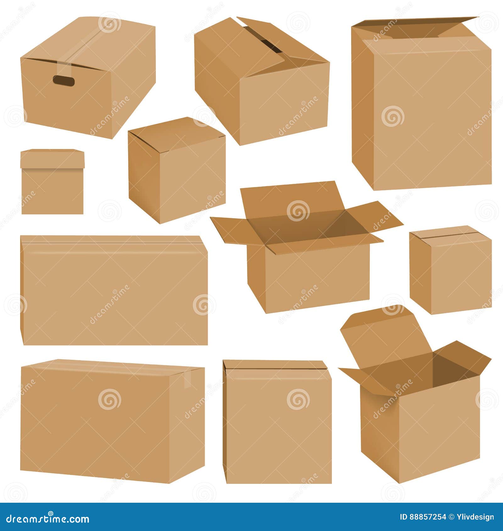 Cardboard Box Mockup Set, Realistic Style Vector Illustration ... Cardboard Box Mockup Set, Realistic Style Vector Illustration ...