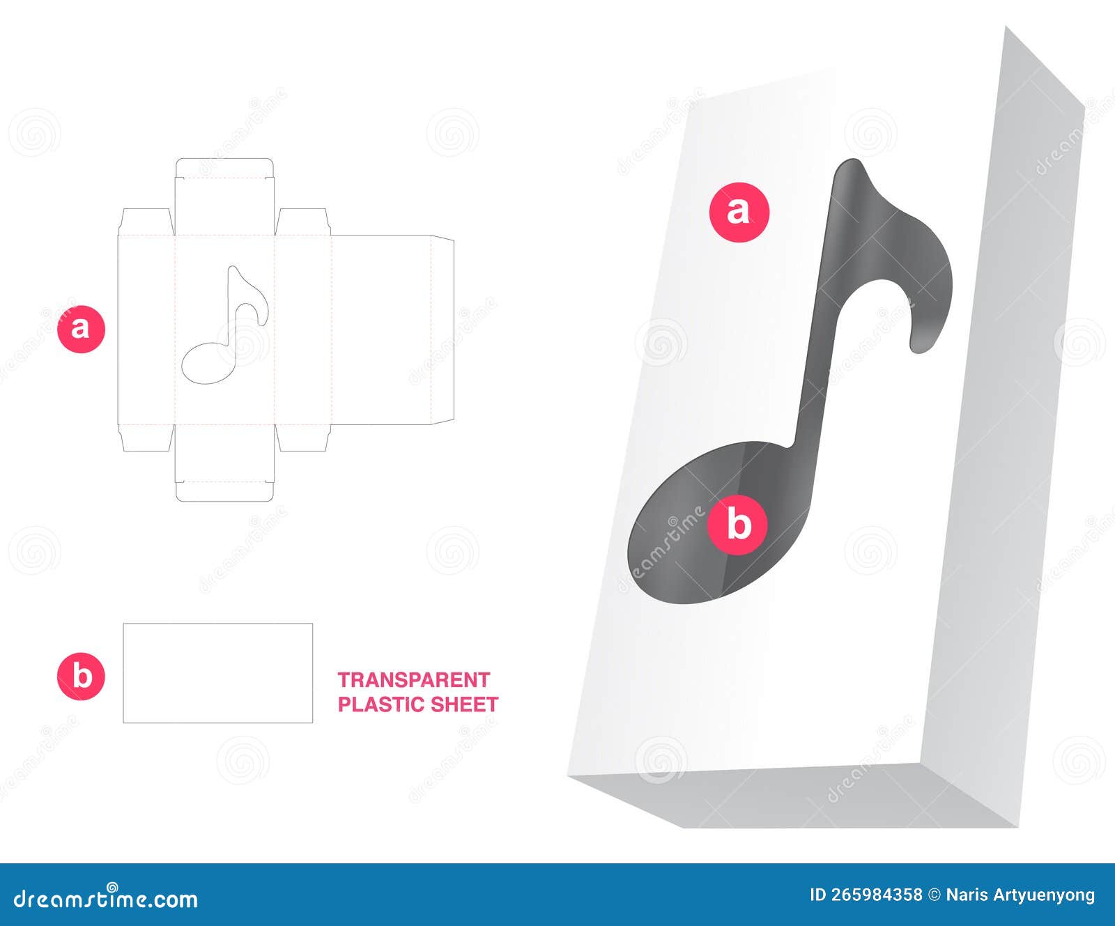Cardboard Box with Musical Note Window Die Cut Template Design Stock ...