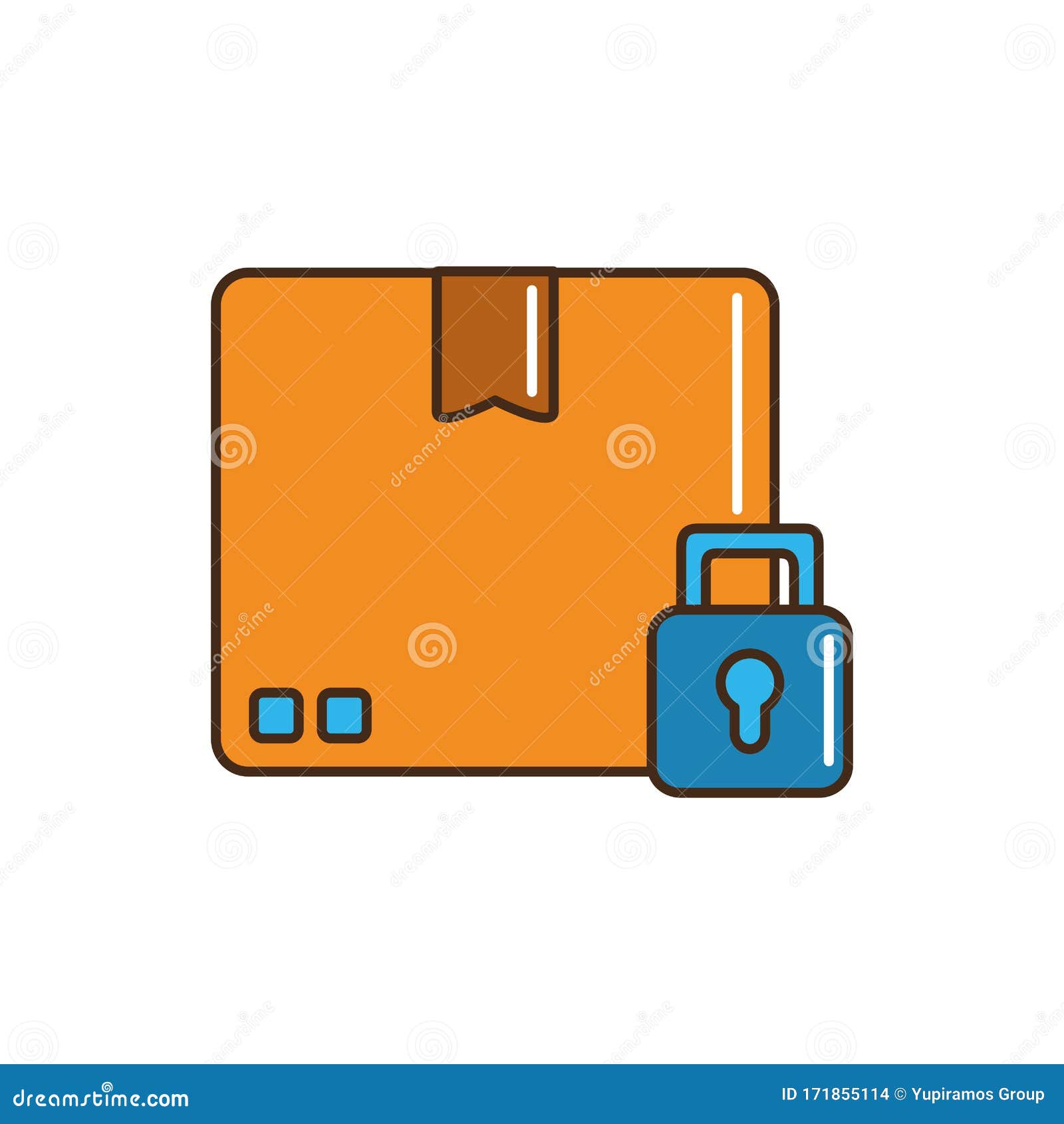 Cardboard Box Padlock Security Cargo Delivery Line and Fill Stock ...