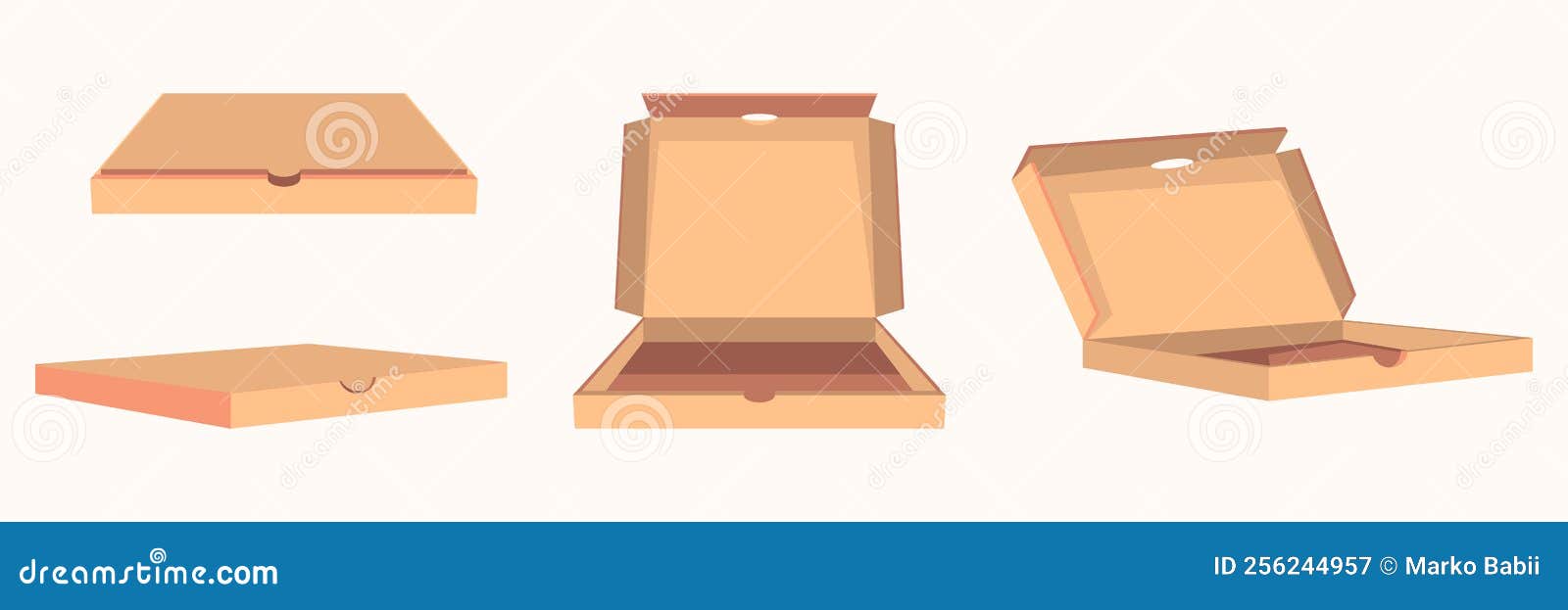 Cardboard Box for Pizza in Different Variations. Open and Closed Box ...
