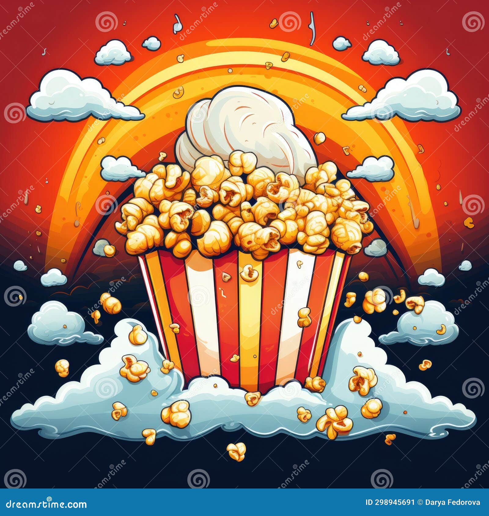 Cardboard Box Popcorn in 90s Style on Red Stock Illustration ...