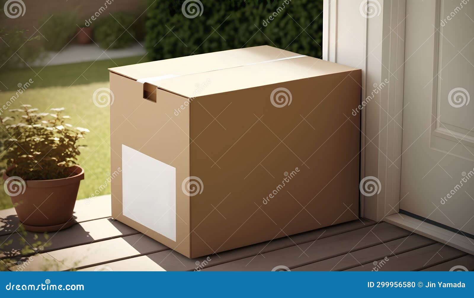 Cardboard Box on the Porch of the House, 3d Render Stock Illustration ...