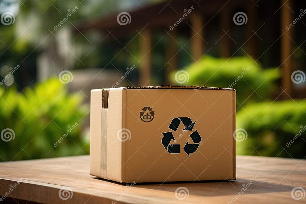 Cardboard Box with Recycle Logo. Ai Generative Stock Image - Image of ...